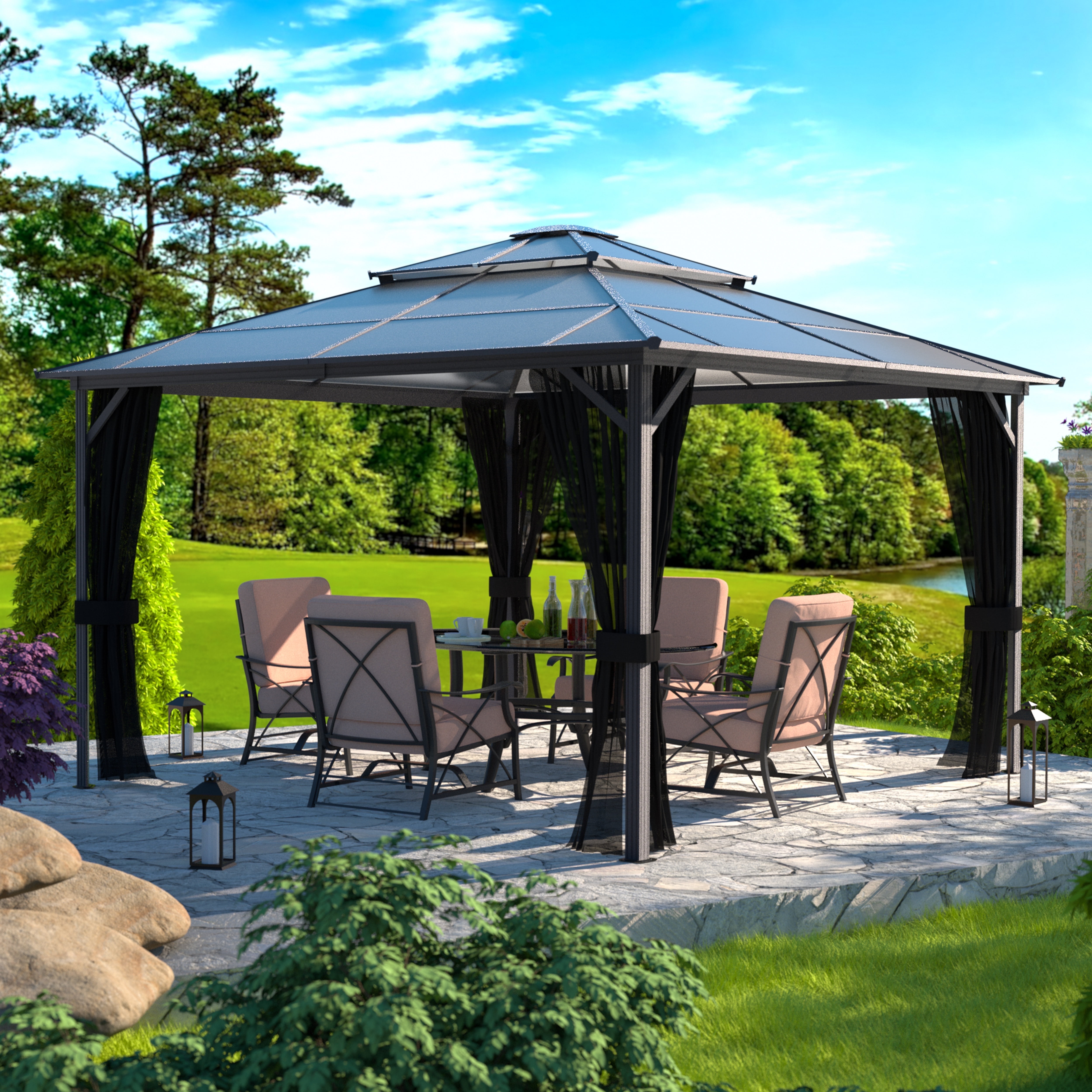 VEIKOUS 12' x 12' Outdoor Hardtop Metal Gazebo with Double Roof ...