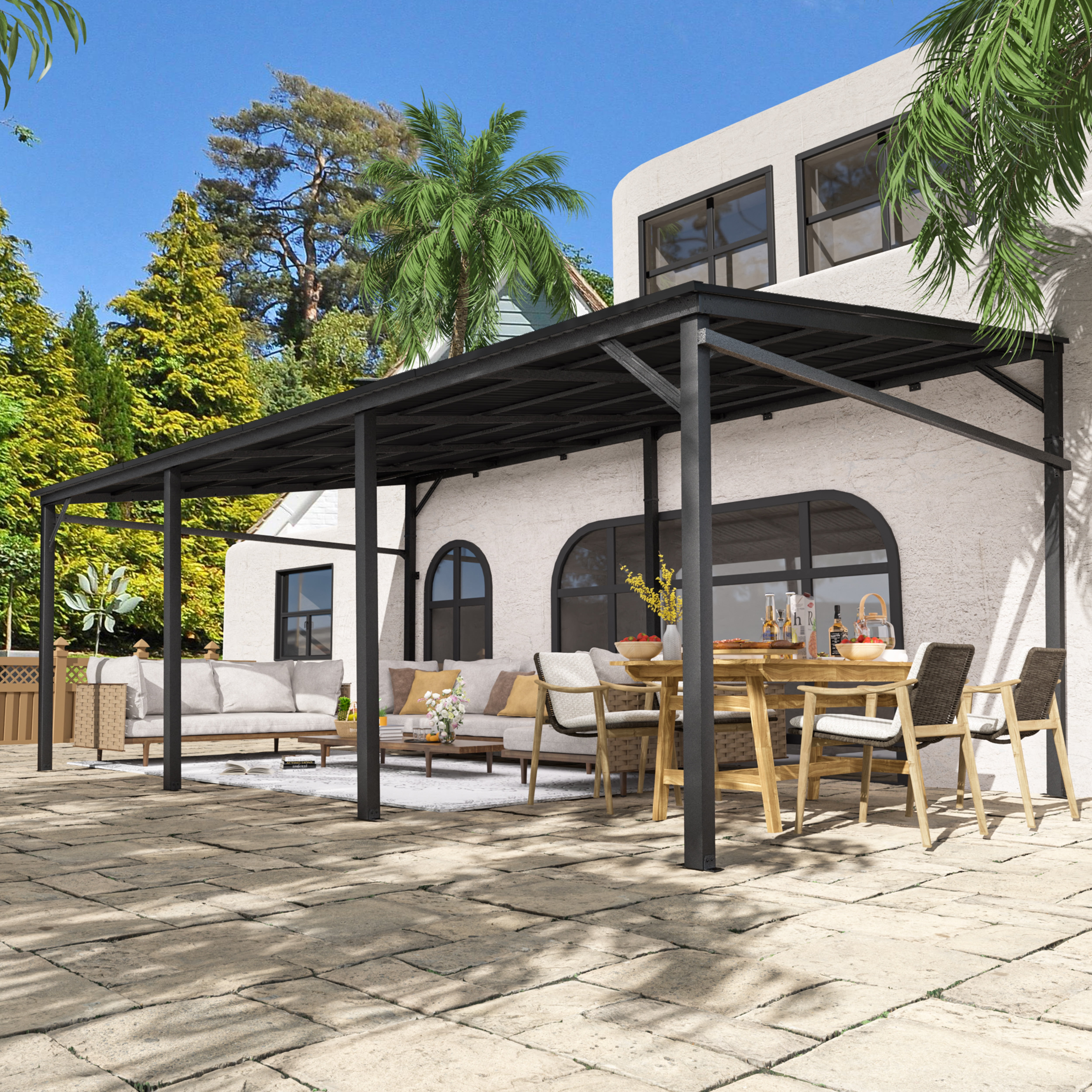 VEIKOUS 12' x 20' Hardtop Gazebo, Outdoor Wall-Mounted Lean-To Pergola ...