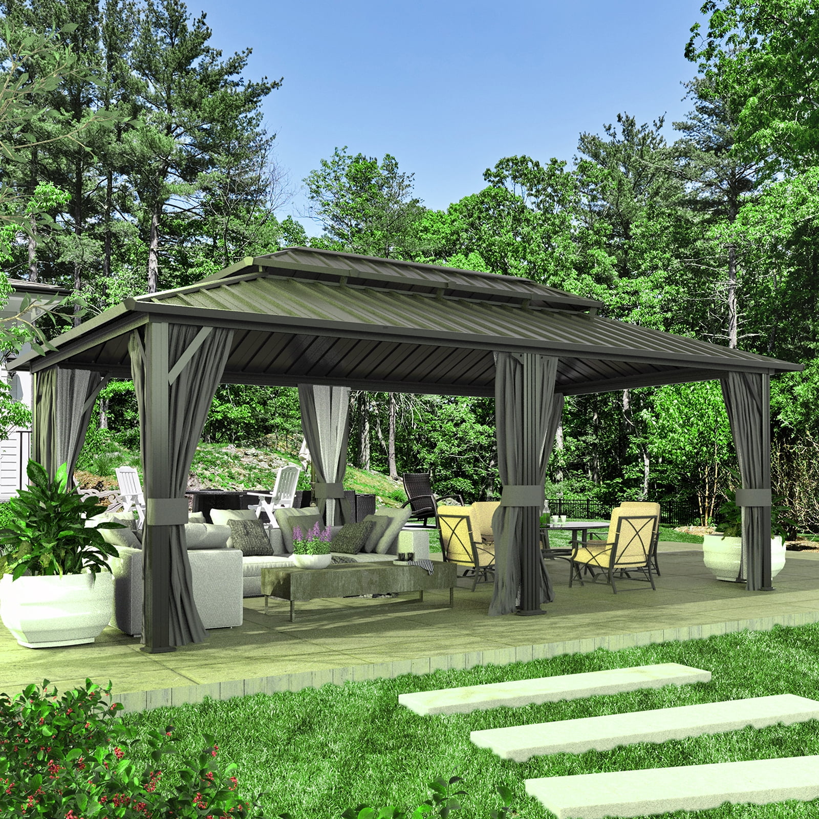 VEIKOUS 12' x 20' Iron Hardtop Gazebo with Aluminum Top, Double Roof ...
