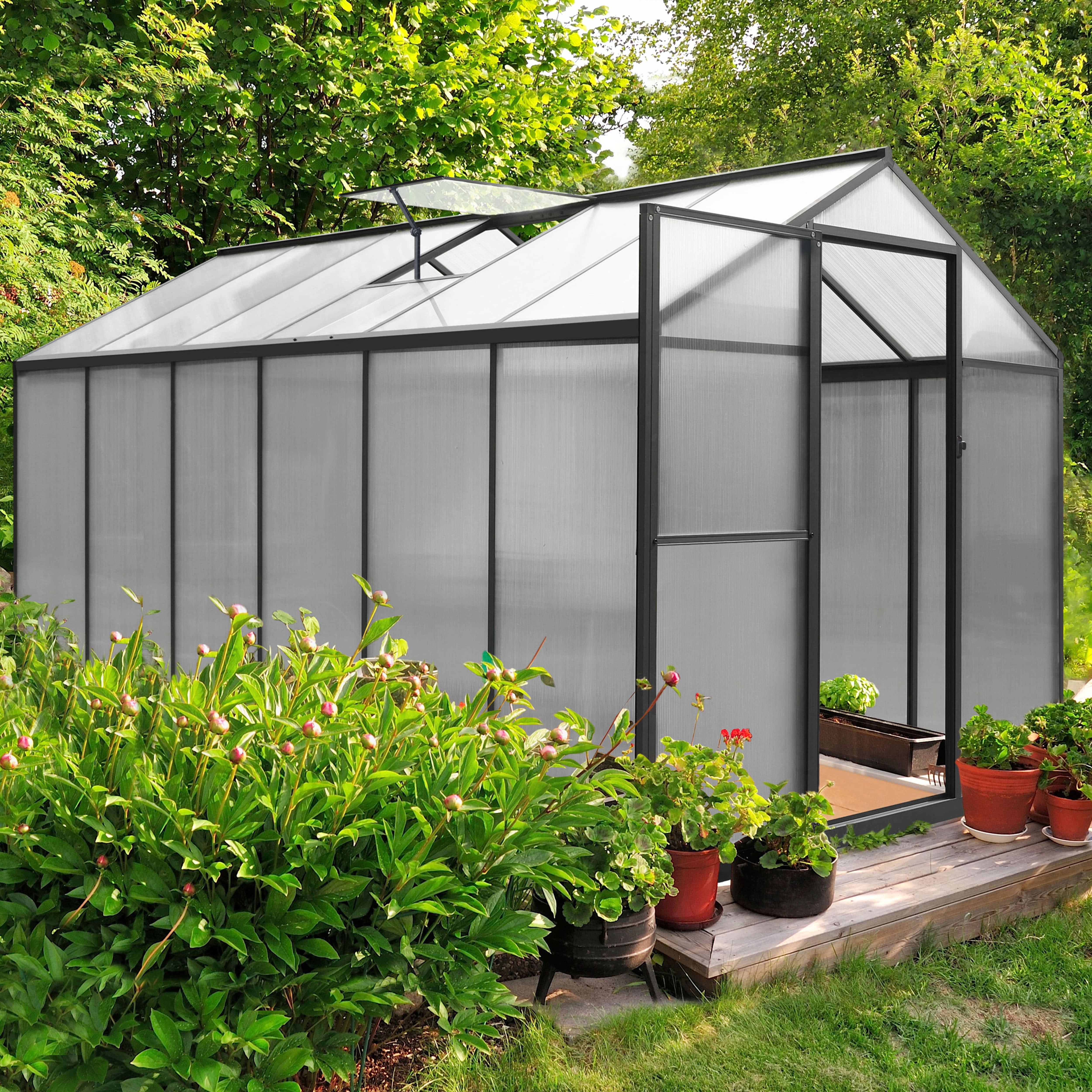 VEIKOUS 12' x 6' Outdoor Greenhouse Walk-In w/Adjustable Sunroof and ...