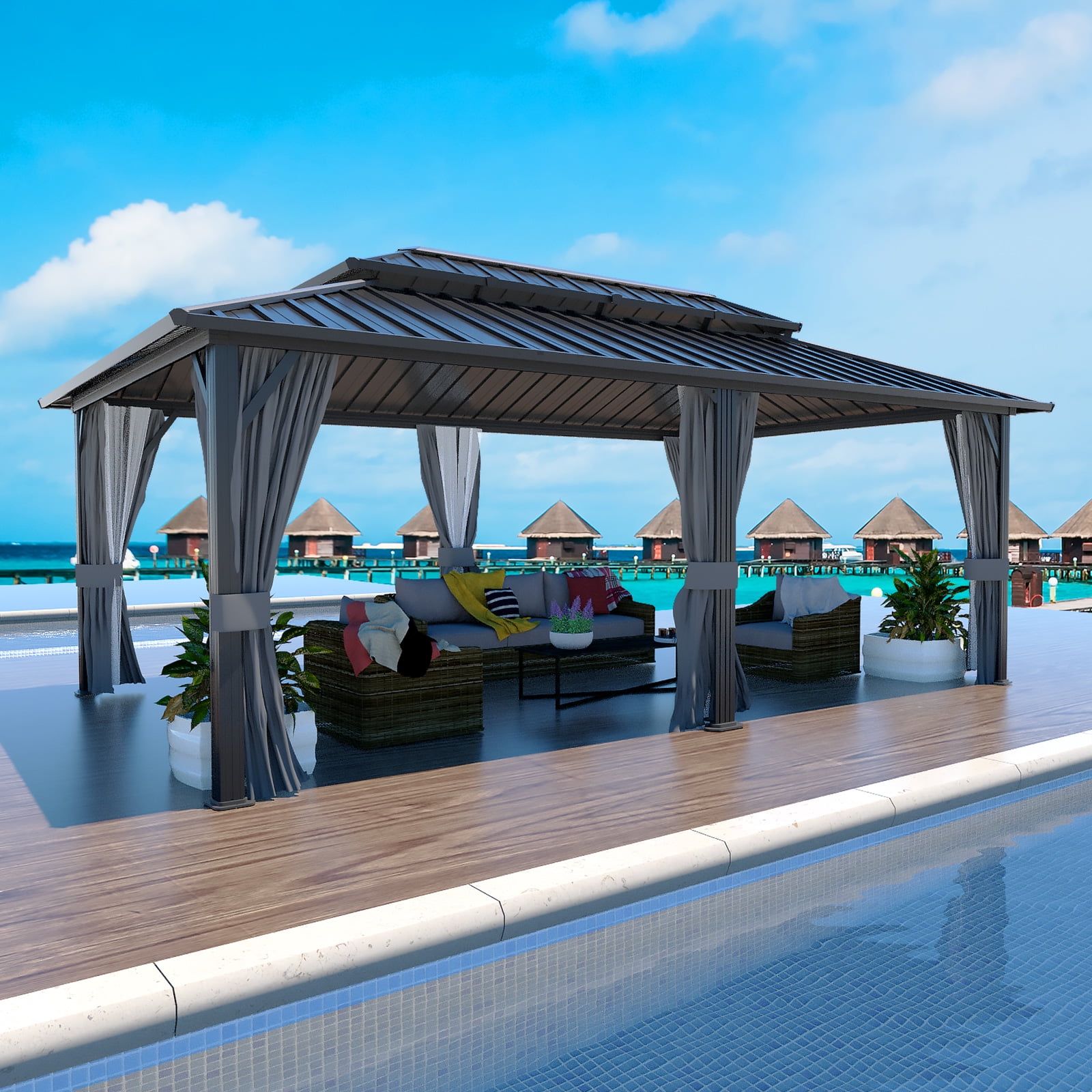 VEIKOUS 20'x12' Outdoor Hardtop Gazebo, Double Roof Metal Gazebo for ...