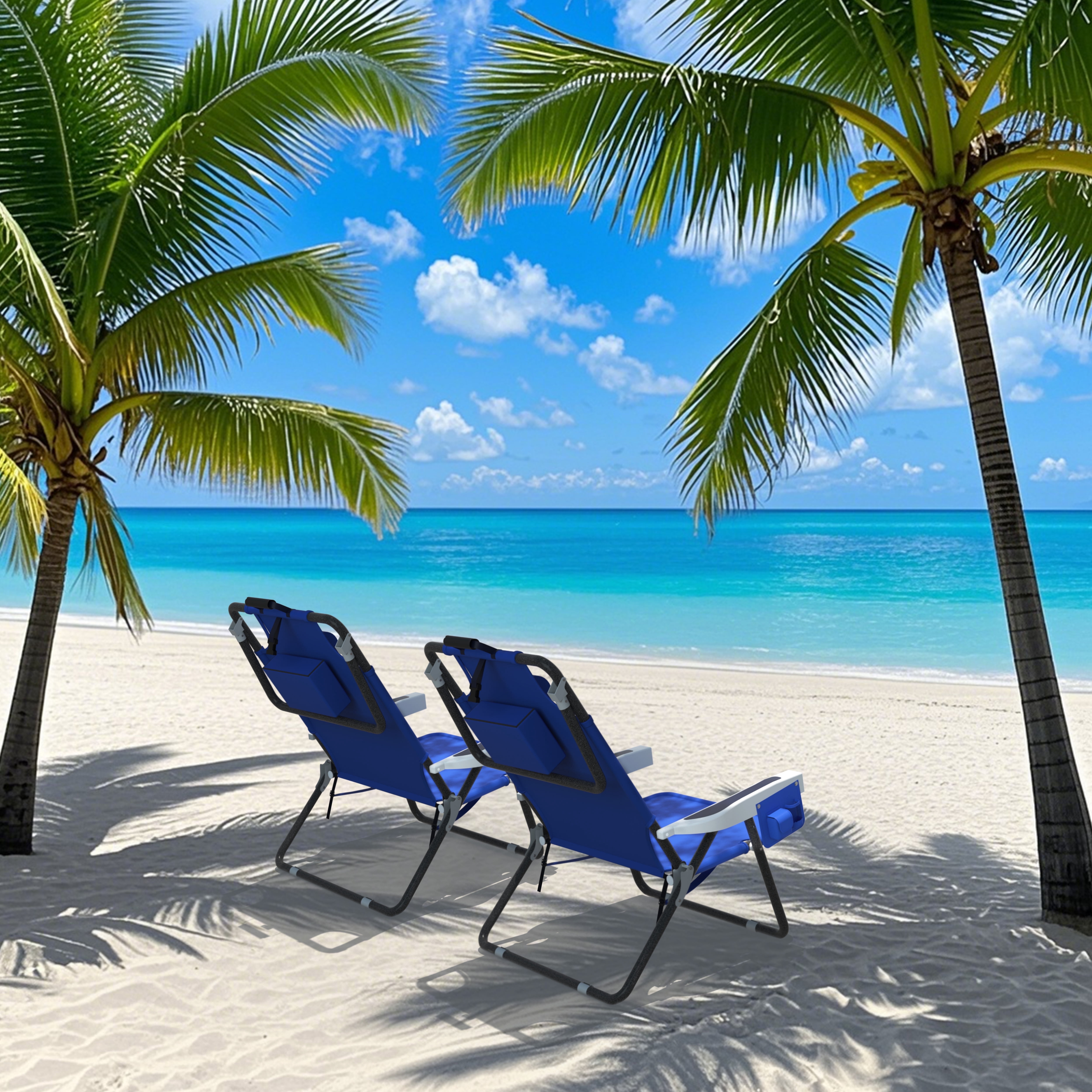 VEIKOUS Folding Beach Chairs 2-Pack, Adjustable Reclining, Lightweight ...