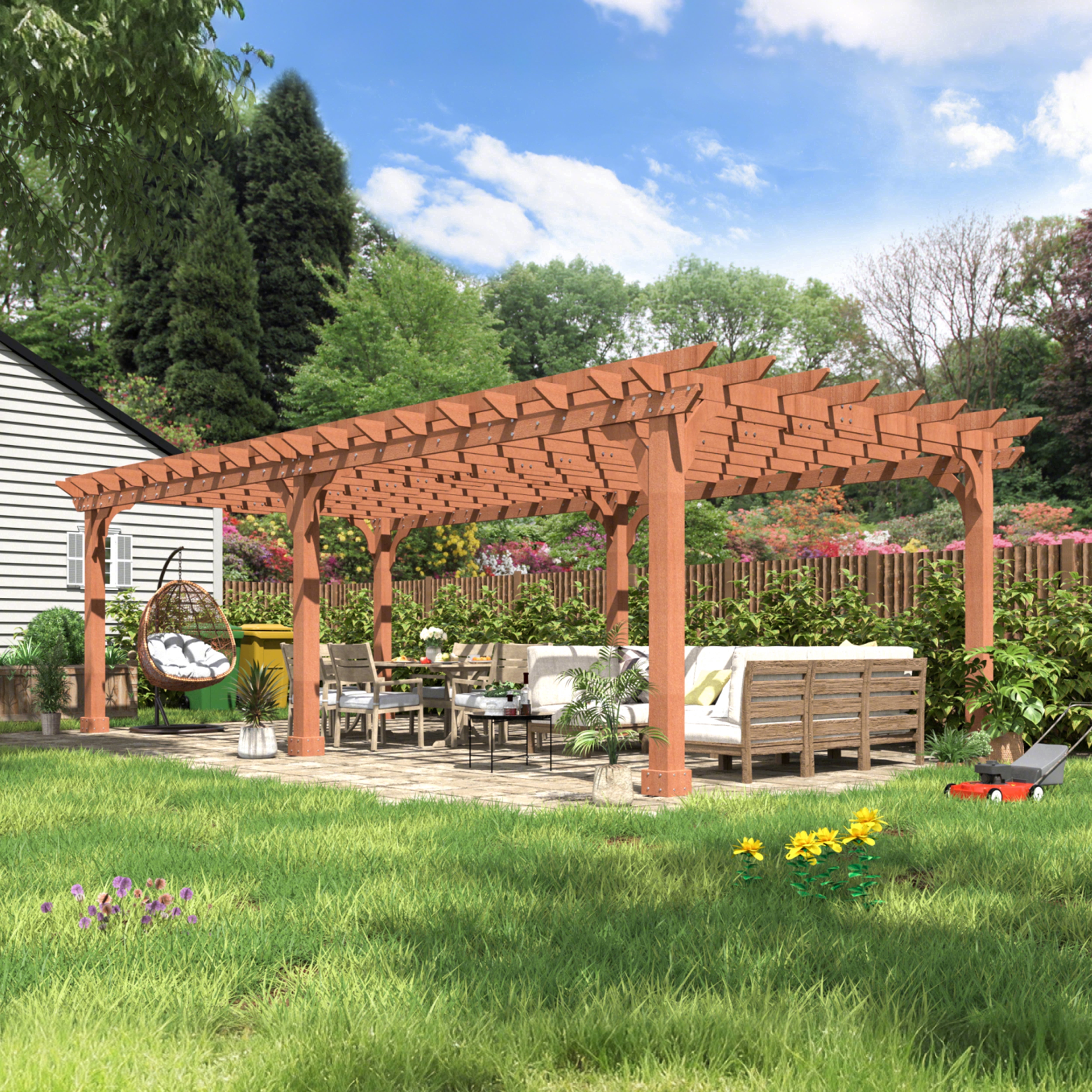 VEIKOUS 24' x 12' Outdoor Cedar Wood Pergola, Pergola Grape Trellis for ...