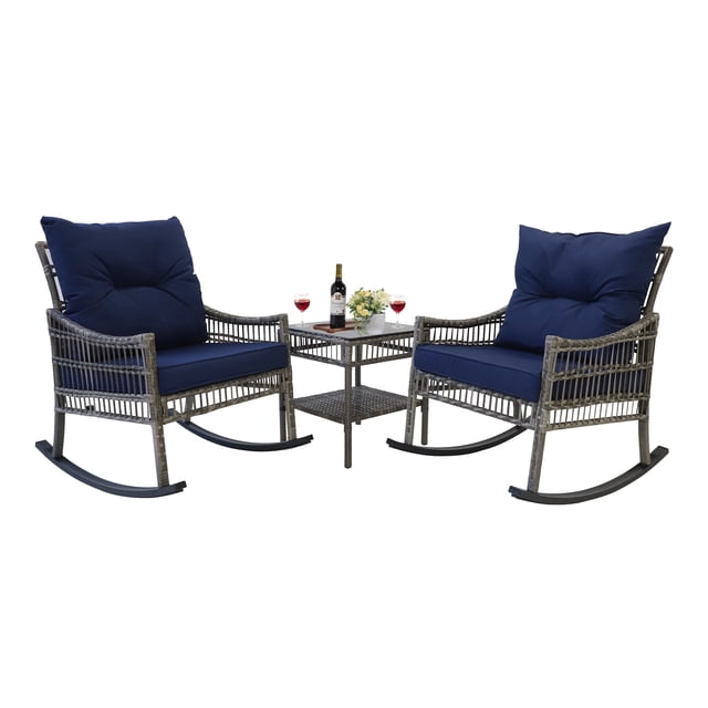 VEIKOUS 3-Piece Outdoor Bistro Sets with Rattan Rocking Chair and ...