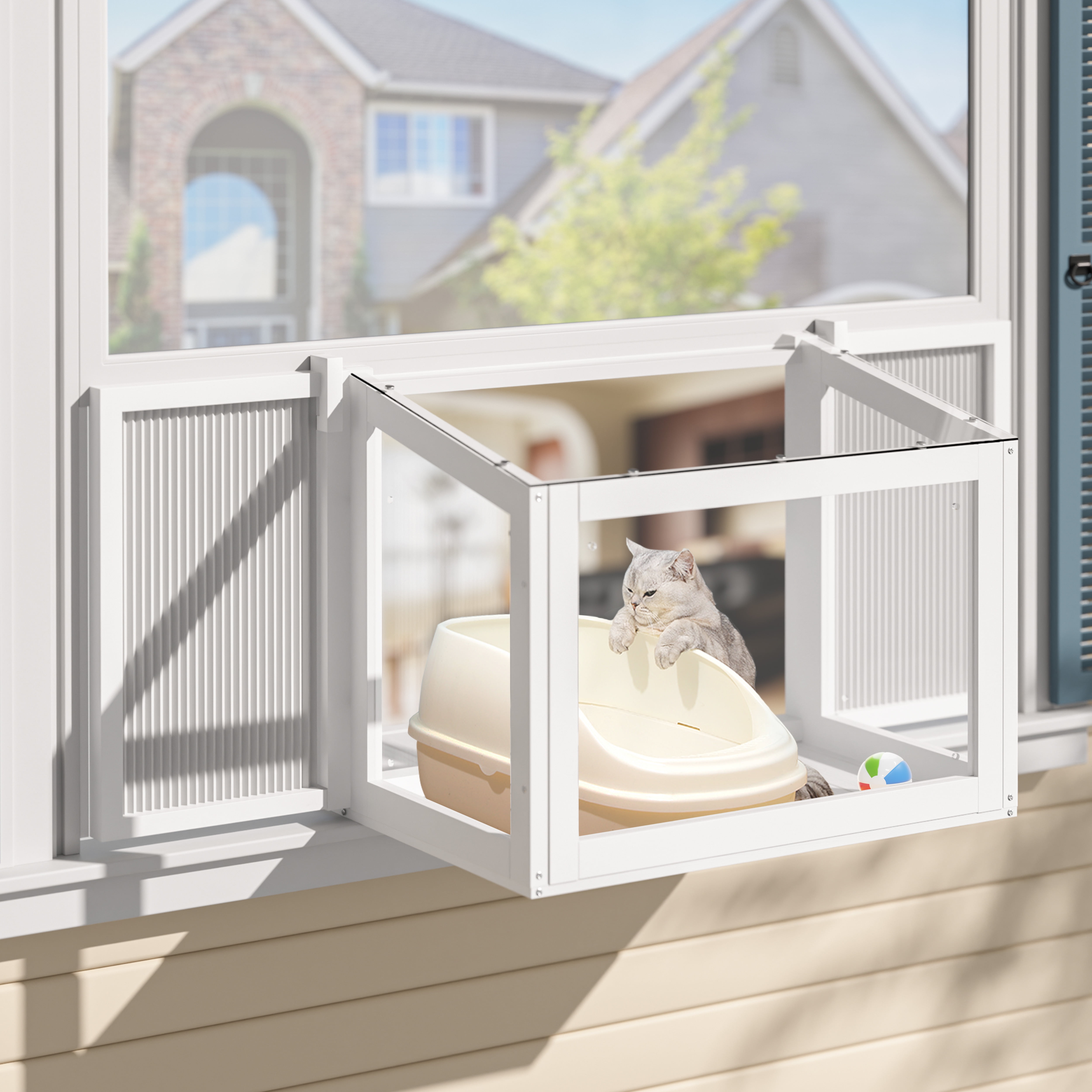 VEIKOUS 360° Cat Window House, Wall-mounted Catio Enclosure w/Clear ...