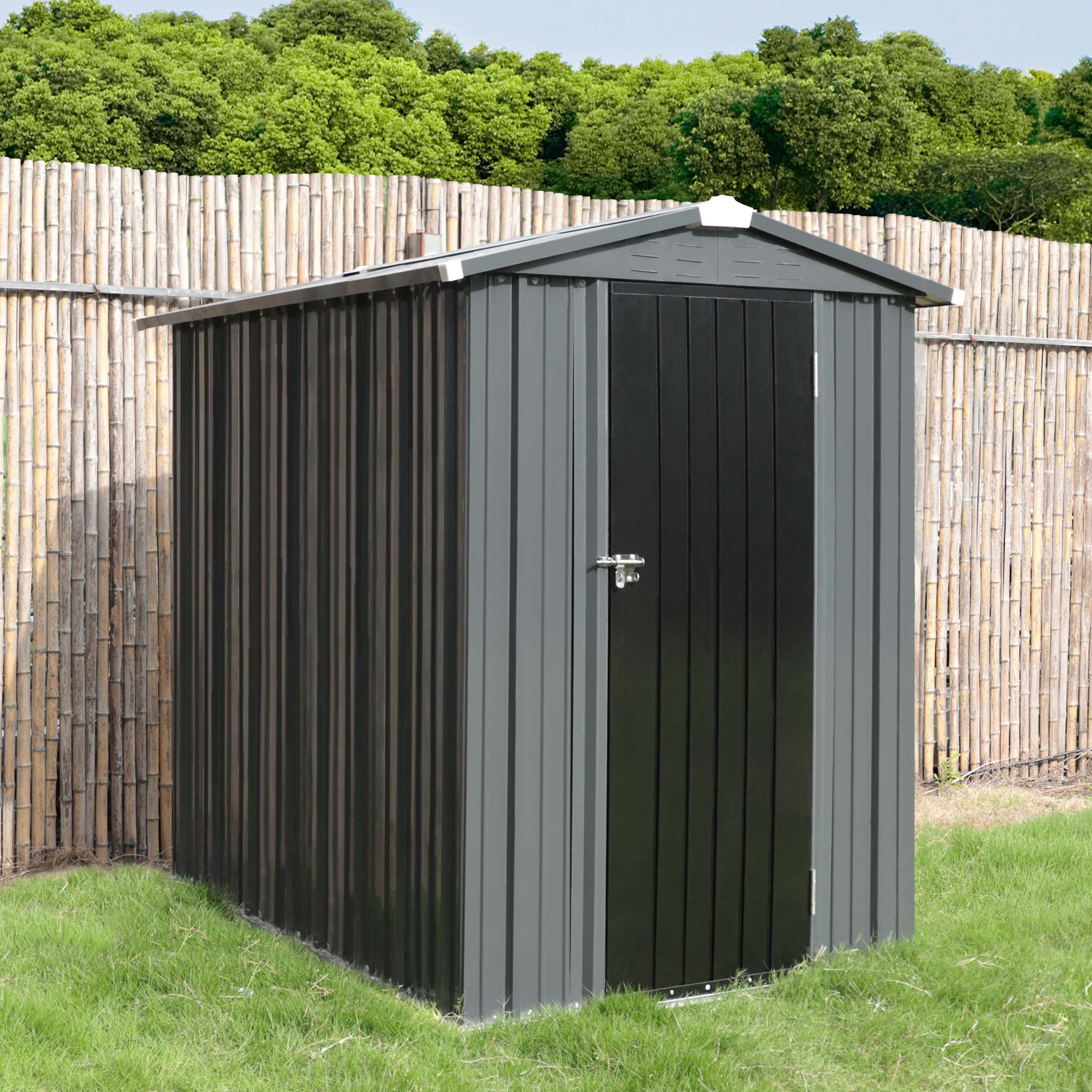 VEIKOUS 4'x 6' Outdoor Storage Shed, Galvanized Steel Tool Shed W ...