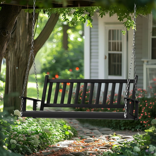 VEIKOUS 5FT Wooden Patio Poly Swing Set, Outdoor Hanging Porch Bench ...