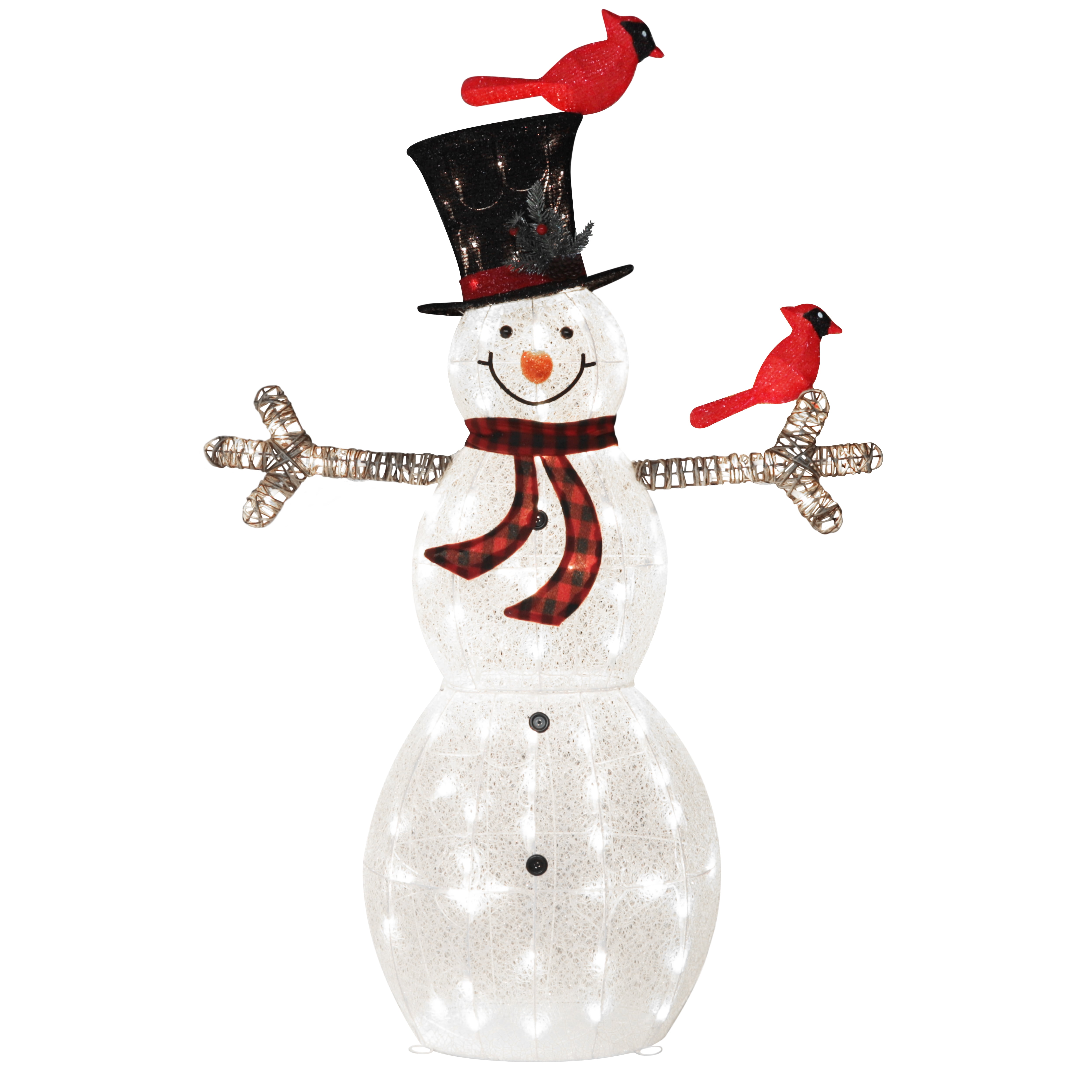 VEIKOUS 5ft Lighted Christmas Snowman Decorations w/ Top Hat, Red Birds ...
