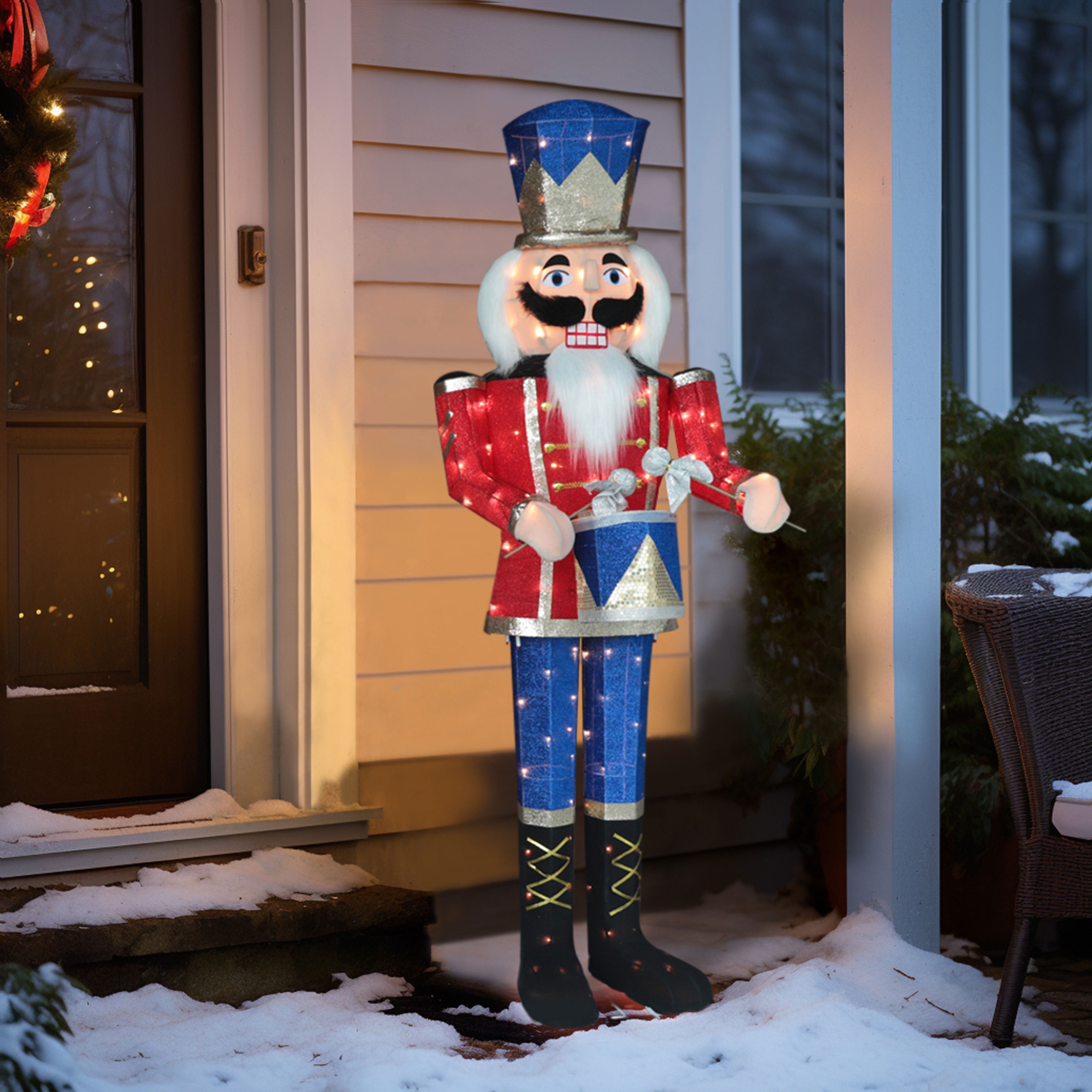 VEIKOUS 5ft Lighted Nutcracker Drumming Soldier Holiday Decor Outdoor ...
