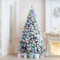 Flocked Christmas Tree, Pre-Lit Artificial Christmas Tree With Multi ...