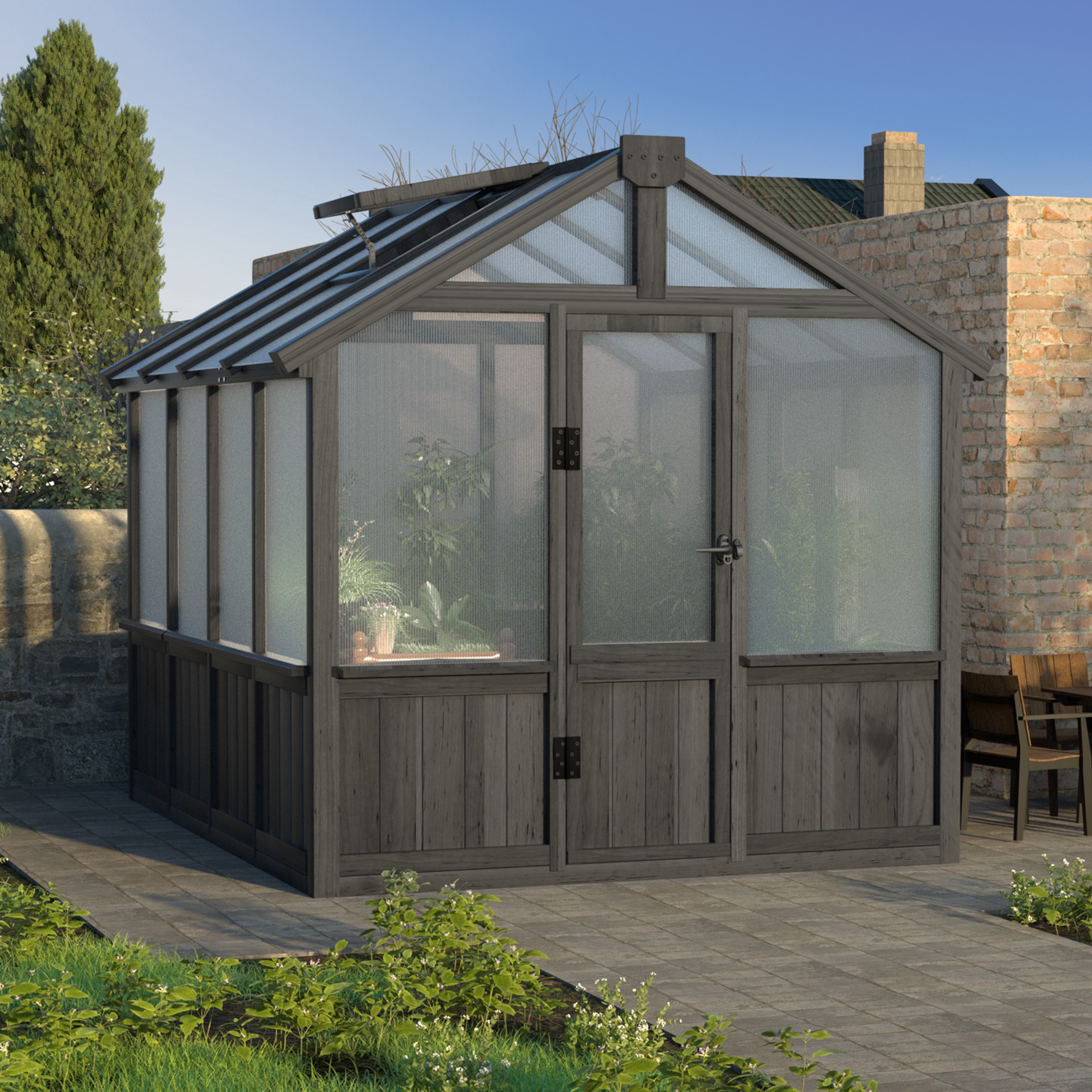 VEIKOUS 6 x 8ft Outdoor Walk-in Wood Greenhouse W/ Polycarbonate Panels ...