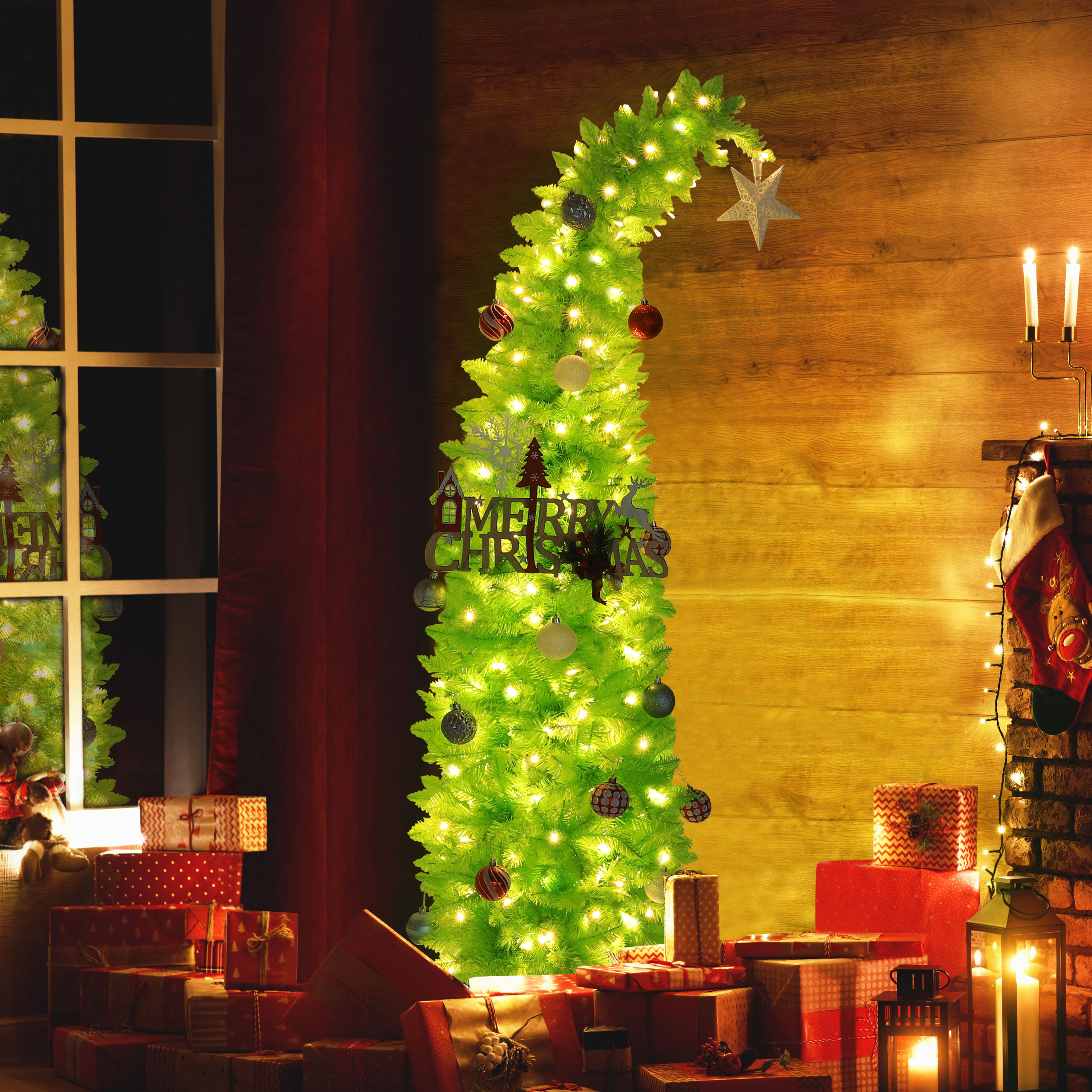 VEIKOUS 6ft Christmas Tree Crooked Neck, Prelit Xmas Grinch Tree with ...