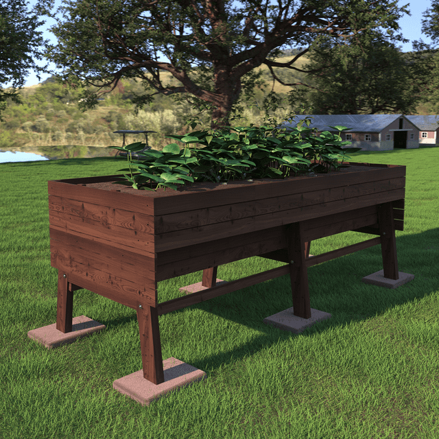 "VEIKOUS 71"" Outdoor Wooden Elevated Planter Box with Legs, Rustic ...