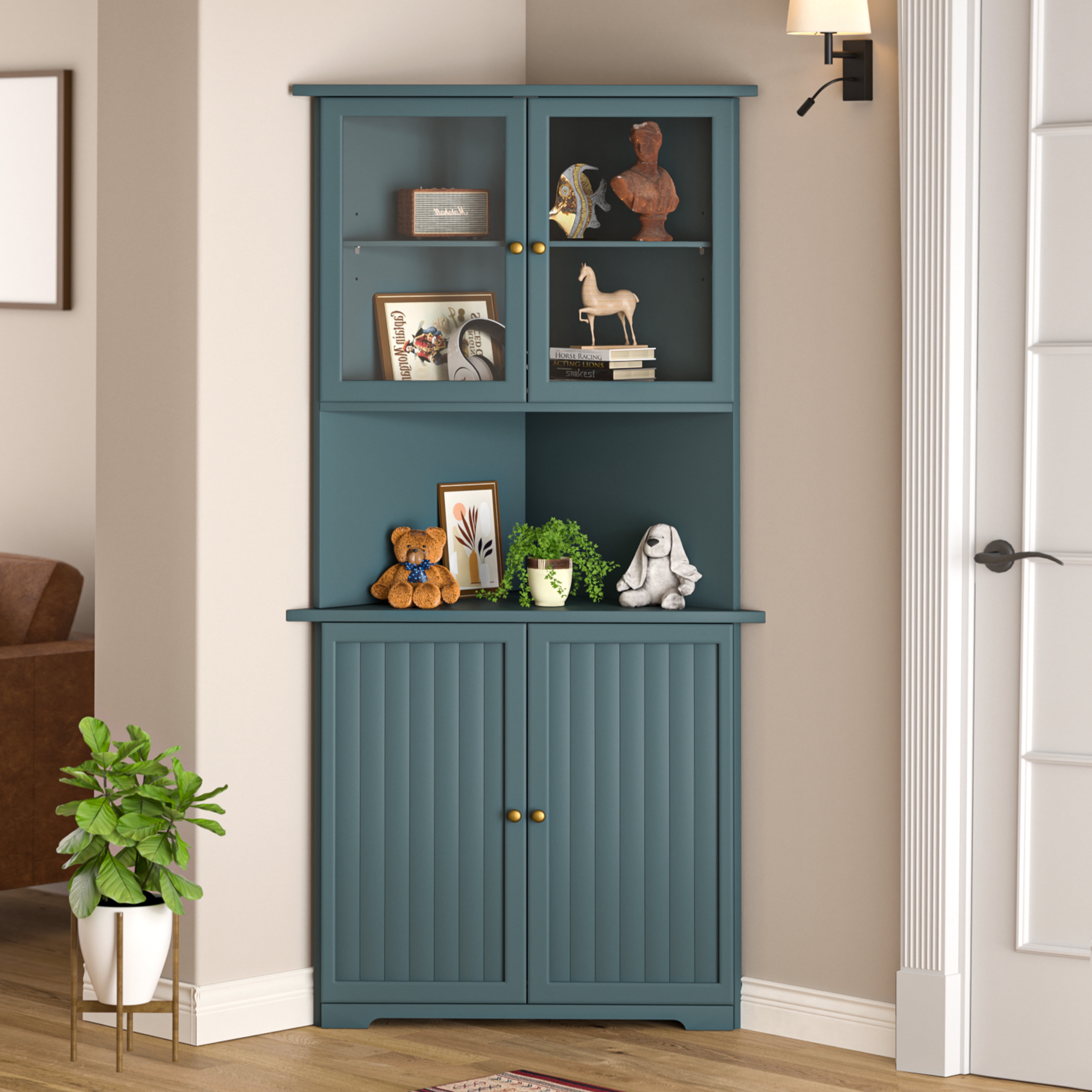 VEIKOUS, Wood Corner Storage Cabinet, 71 inch Tall, Blue - Walmart.com