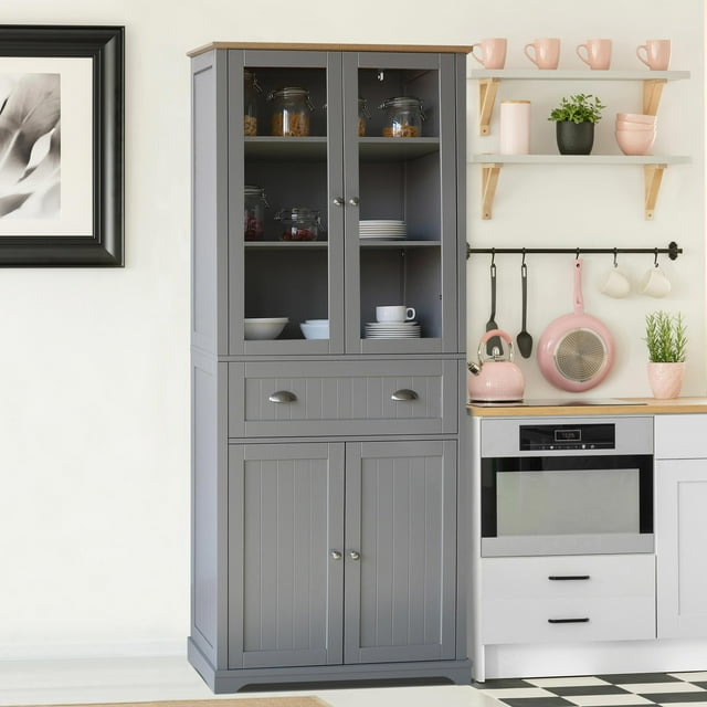 VEIKOUS 72" Pantry Buffet with Hutch, Freestanding Kitchen Pantry ...