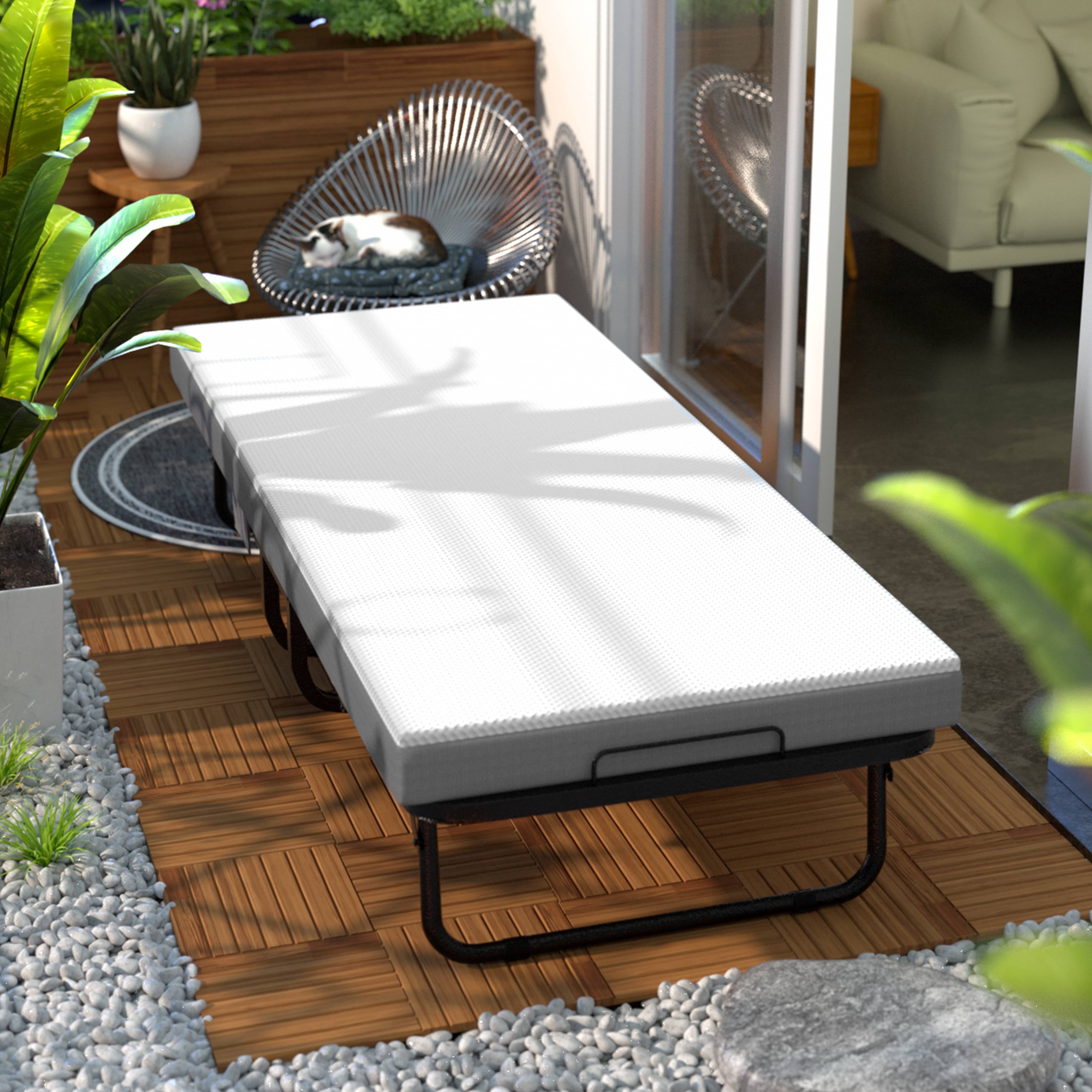 VEIKOUS Folding Bed w/ 5''Removable Memory Foam Mattress, Space-Saving ...