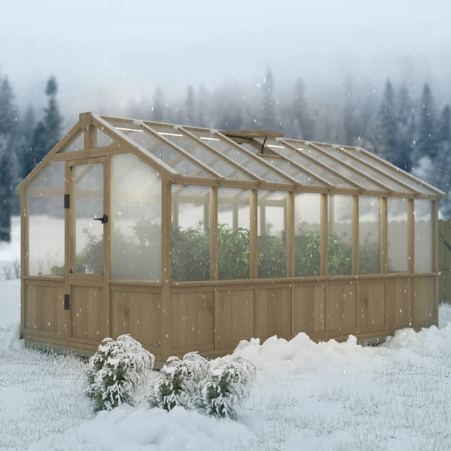 VEIKOUS 8' x 16' Walk-in Cedar Wood Greenhouse, Outdoor Greenhouse with ...