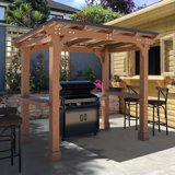 VEIKOUS 8' x 5' Outdoor Hardtop Wood Roof Top Gazebo, BBQ Grill with ...
