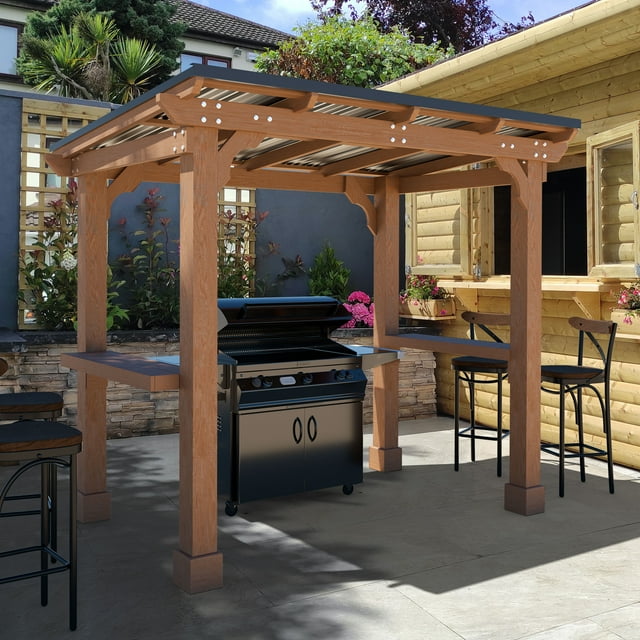 VEIKOUS 8' x 5' Outdoor Hardtop Wood Roof Top Gazebo, BBQ Grill with ...