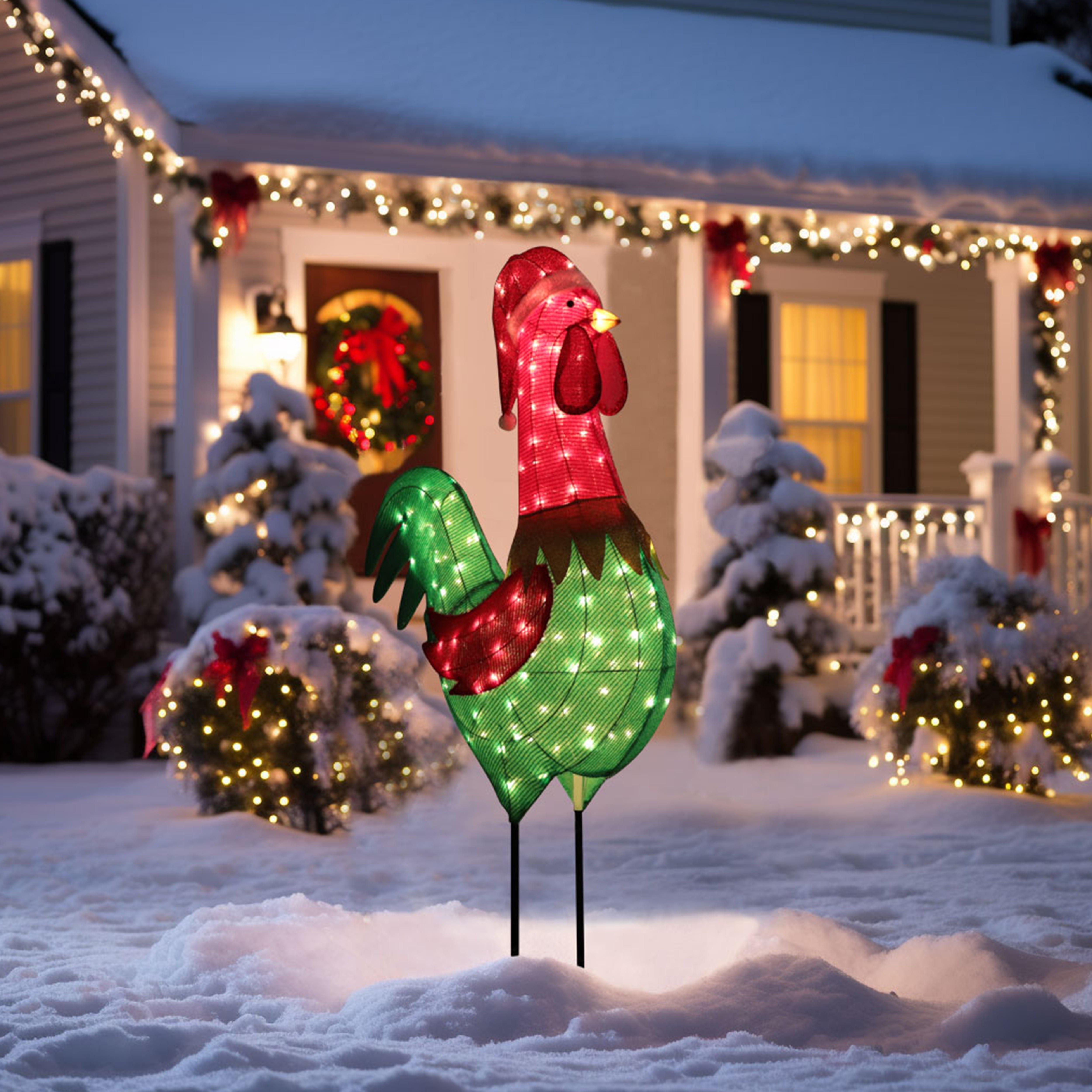 VEIKOUS 8ft Lighted Christmas Rooster Holiday Decor, for Indoor&Outdoor ...