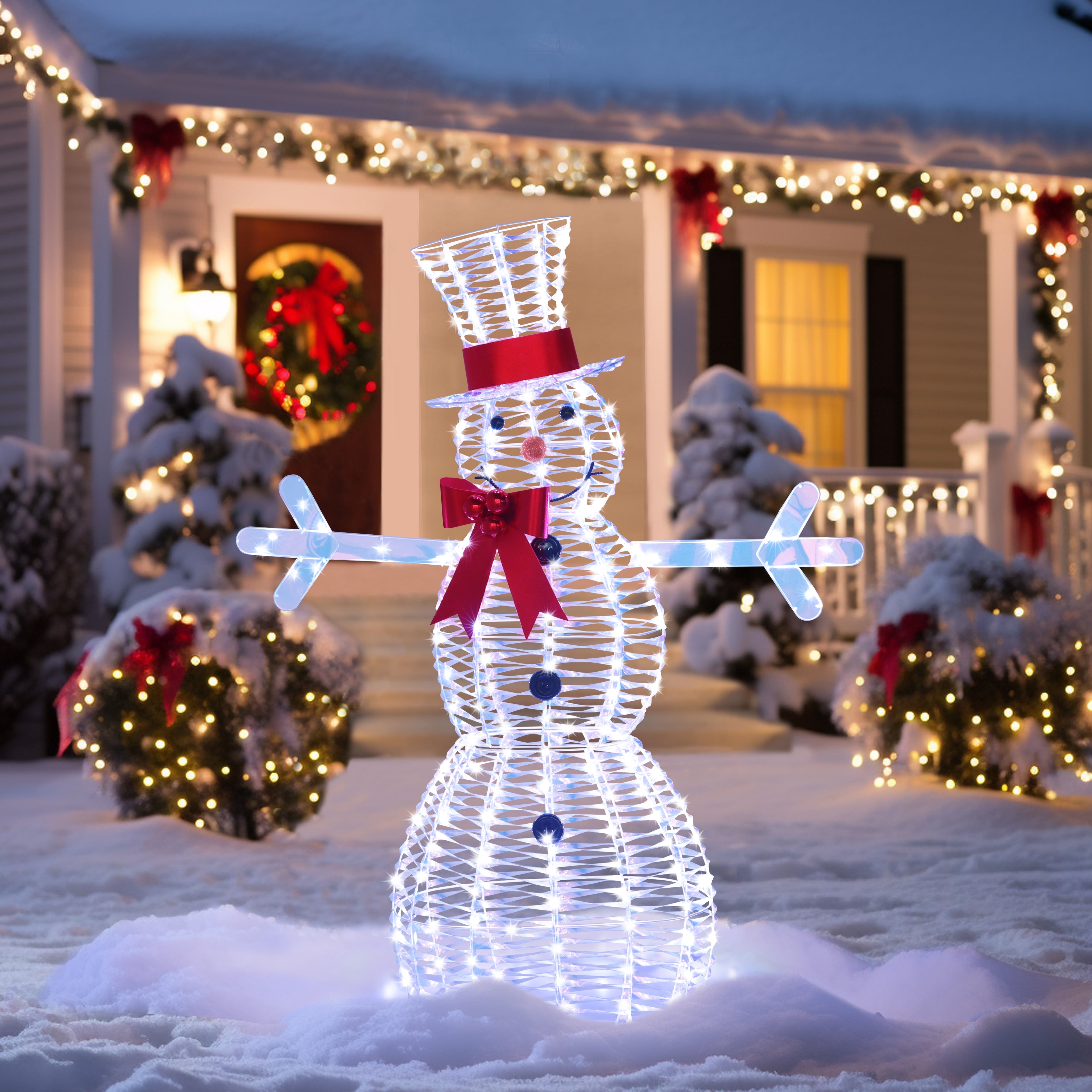 VEIKOUS Christmas 4.5ft Iridescent Snowman Decoration, Pre-lit Lighted ...