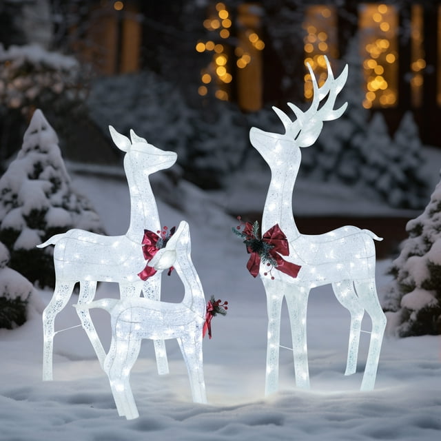 VEIKOUS LED Deer Family Christmas Yard Decor Set with Cool Lights ...