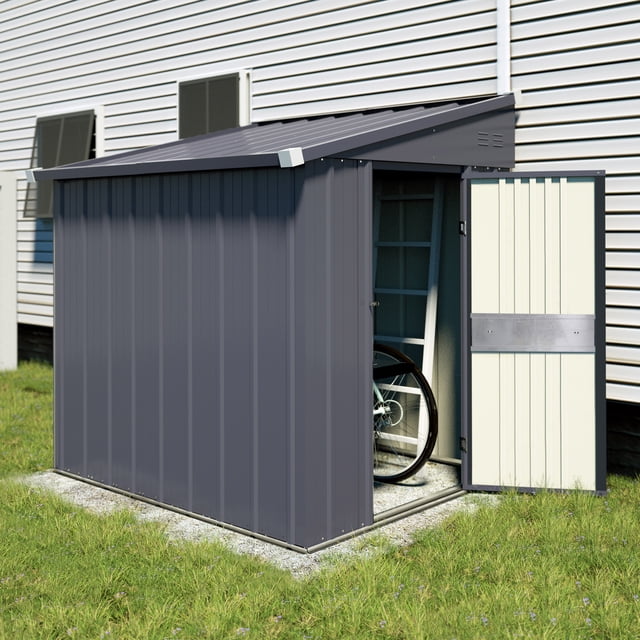 VEIKOUS 4'x6' Metal Outdoor Lean-to Storage Shed w/Lockable Door and ...