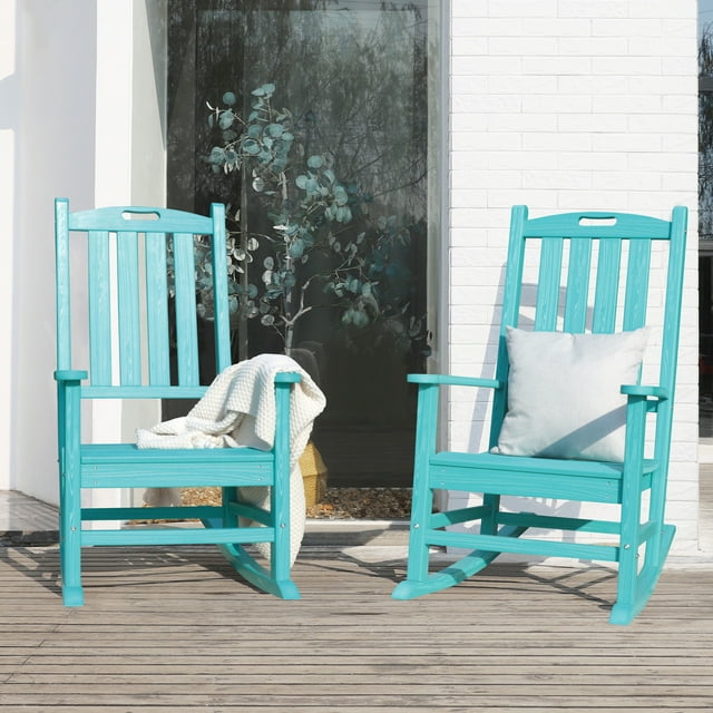 VEIKOUS Outdoor Rocking Chair Set, HDPE Porch Rocker w/ High Back for ...