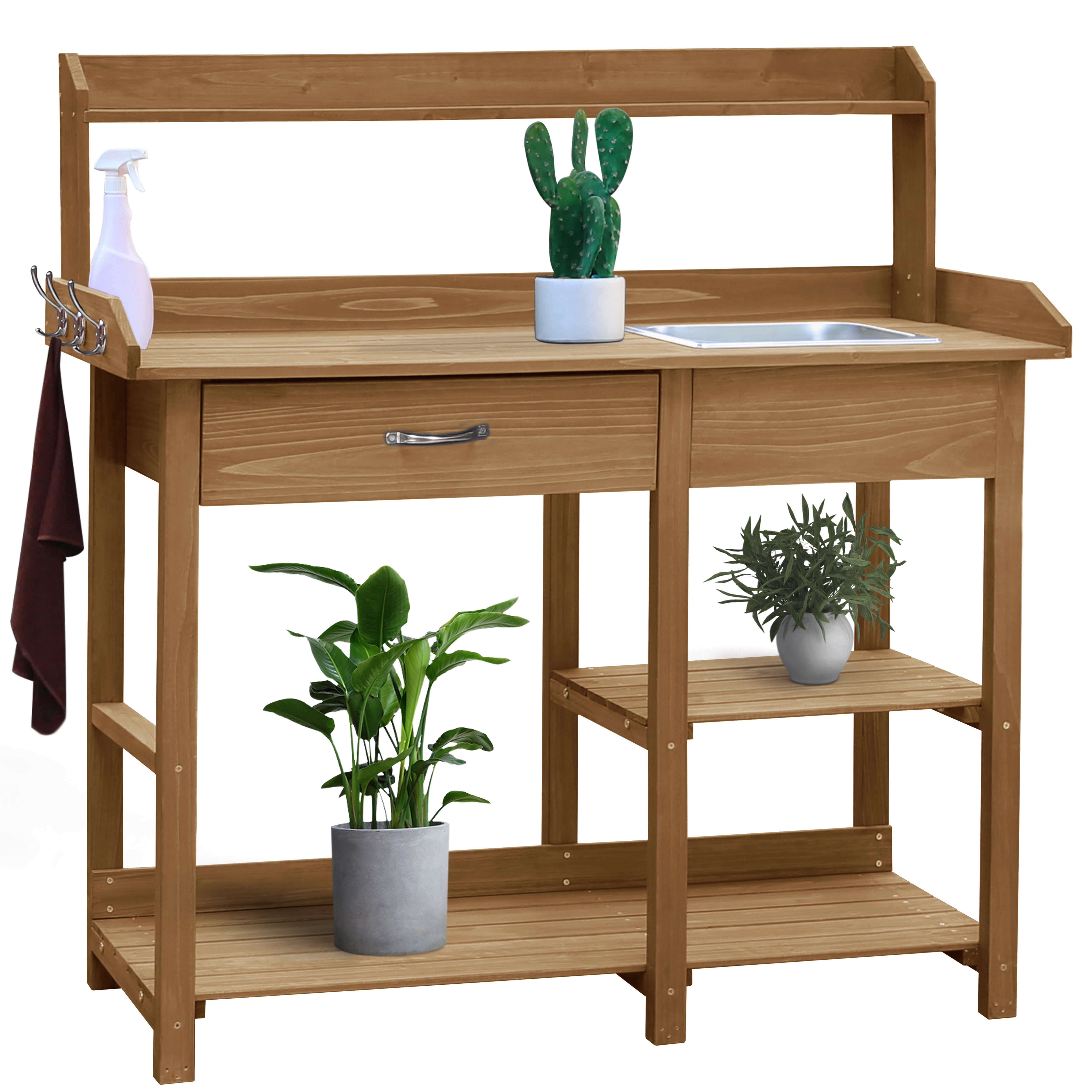 VEIKOUS Wood Potting Bench Garden Table w/ Removable Stainless Sink ...