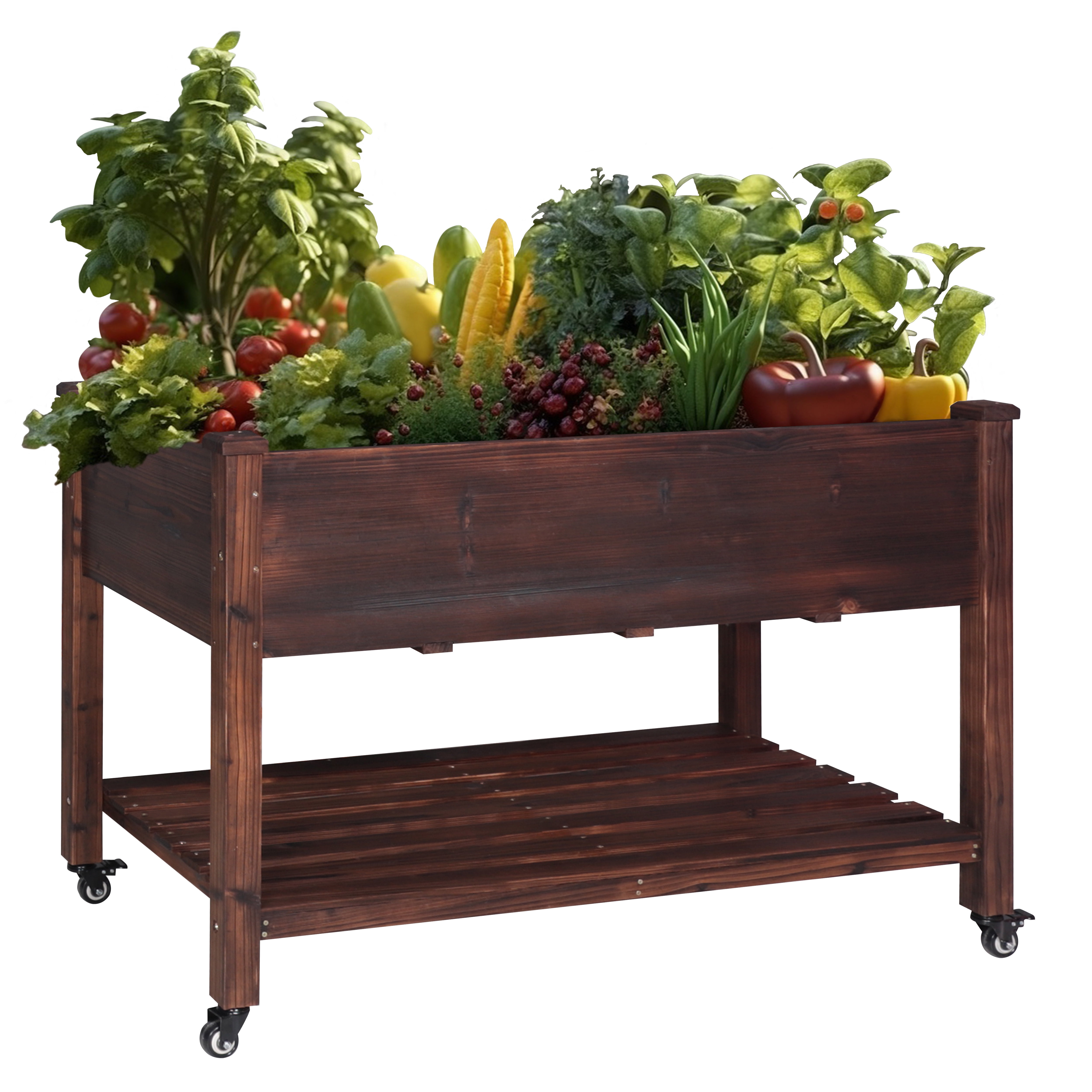 VEIKOUS Outdoor Cedar Wood Raised Garden Bed, 47''L x 22''W x 33''H, Elevated Planter Box with ...
