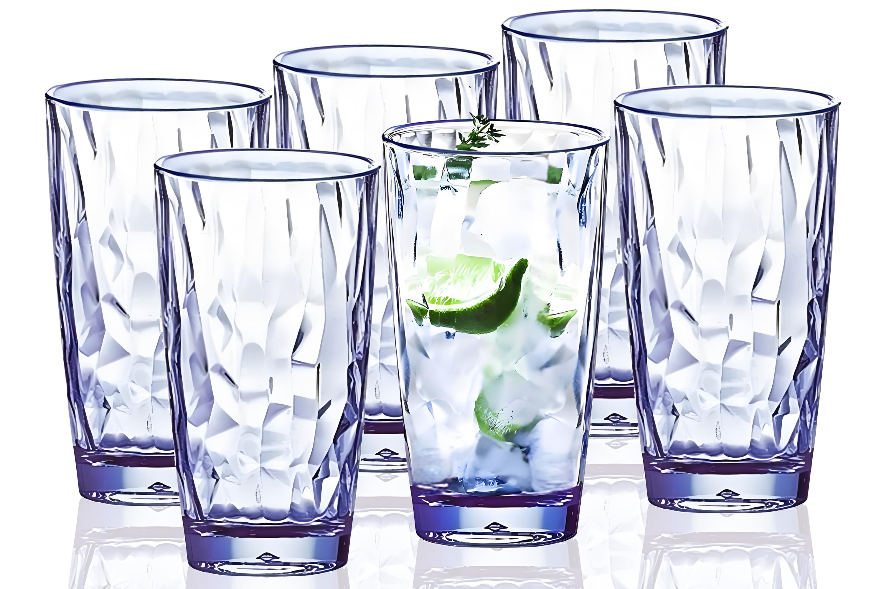 VEILEDGEM 15 oz Unbreakable Blue Textured Acrylic Juice Glasses, (Set ...