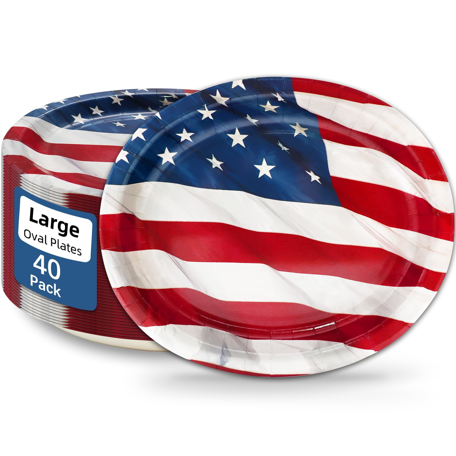 VEIZEDD 40 Pcs 4th TSF6 of July Plates 12" x 10" American Flag Themed ...