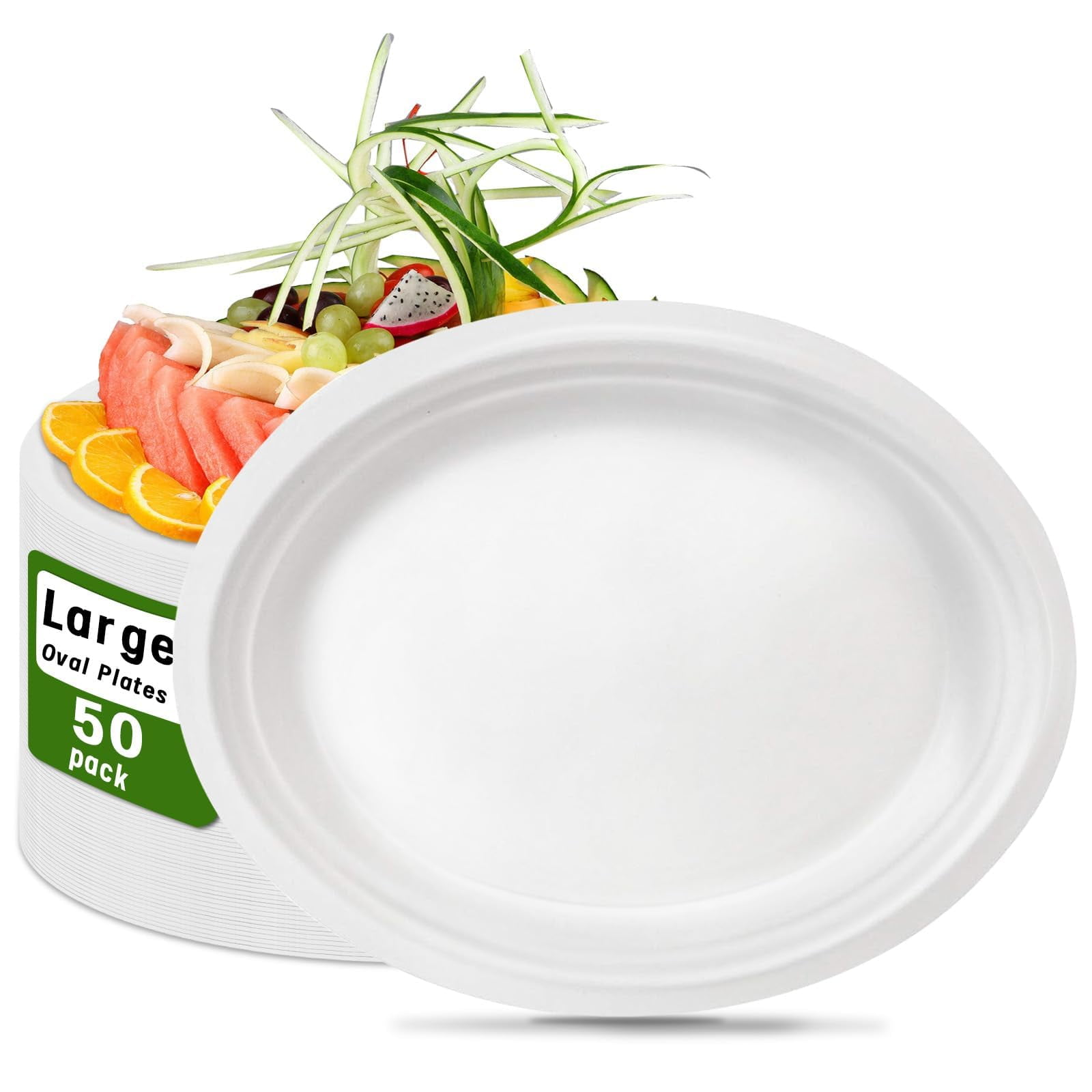 VEIZEDD 50 PCS White Plates | AFN1Compostable Oval Paper Plates 12 Inch ...