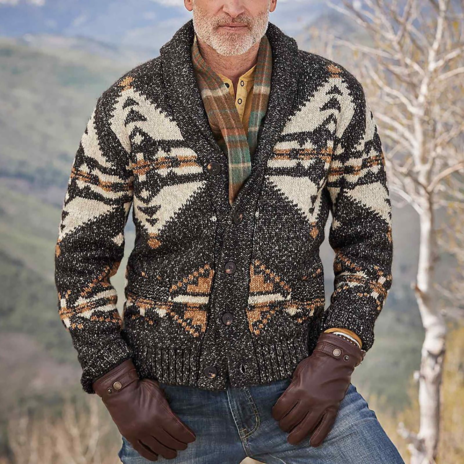VEKDONE 2025 Clearance Men's Western Ethnic Aztec Cardigan VEKDONE 2025 Clearance Men's Western Ethnic Aztec Cardigan