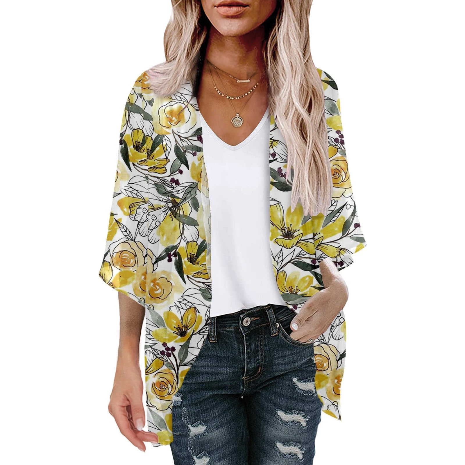 VEKDONE 2024 Walmart Week Deals Floral Short Sleeve Cardigans for Women ...
