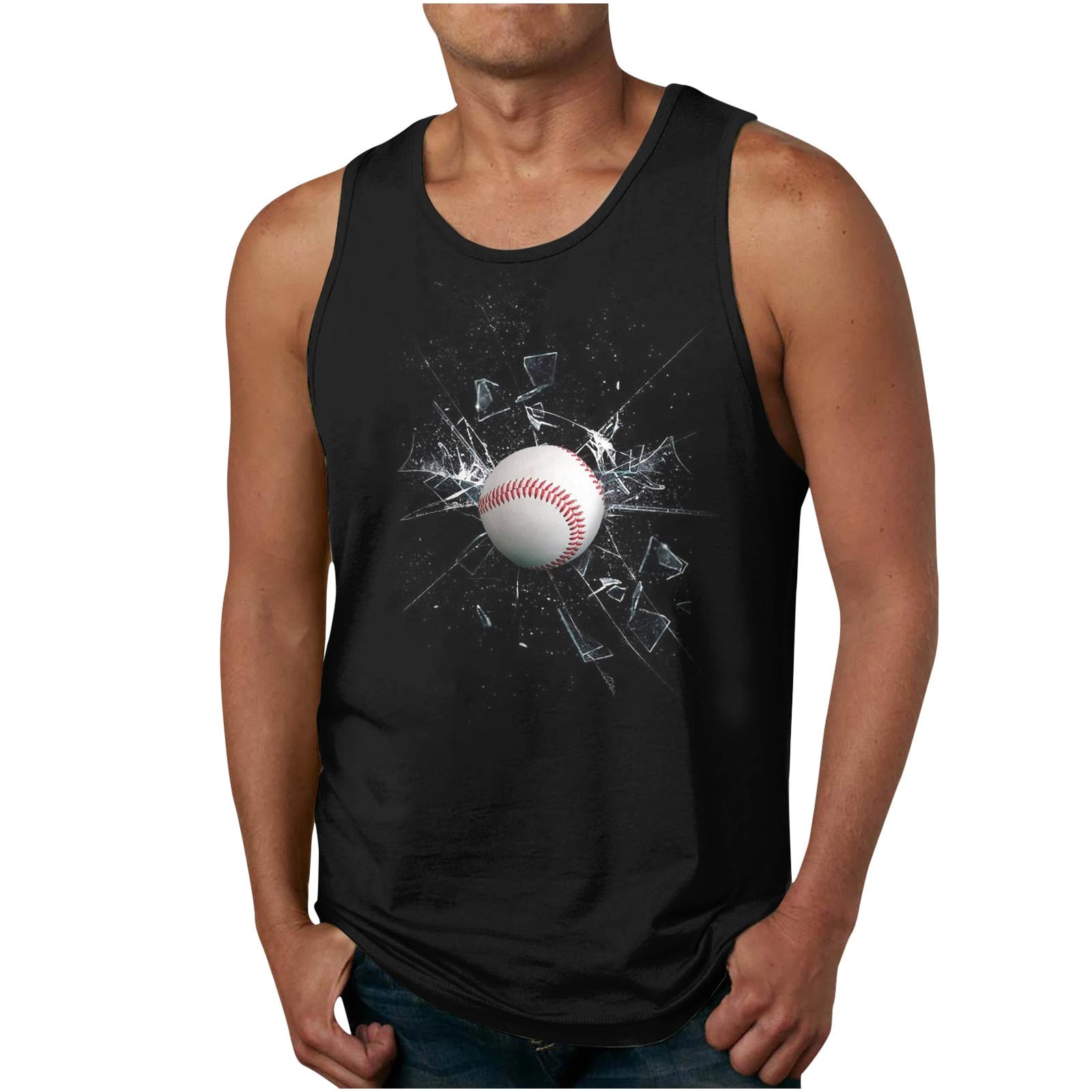 VEKDONE 2024 Clearance Mens Tanks Tops Baseball Print Gym Plus Size ...