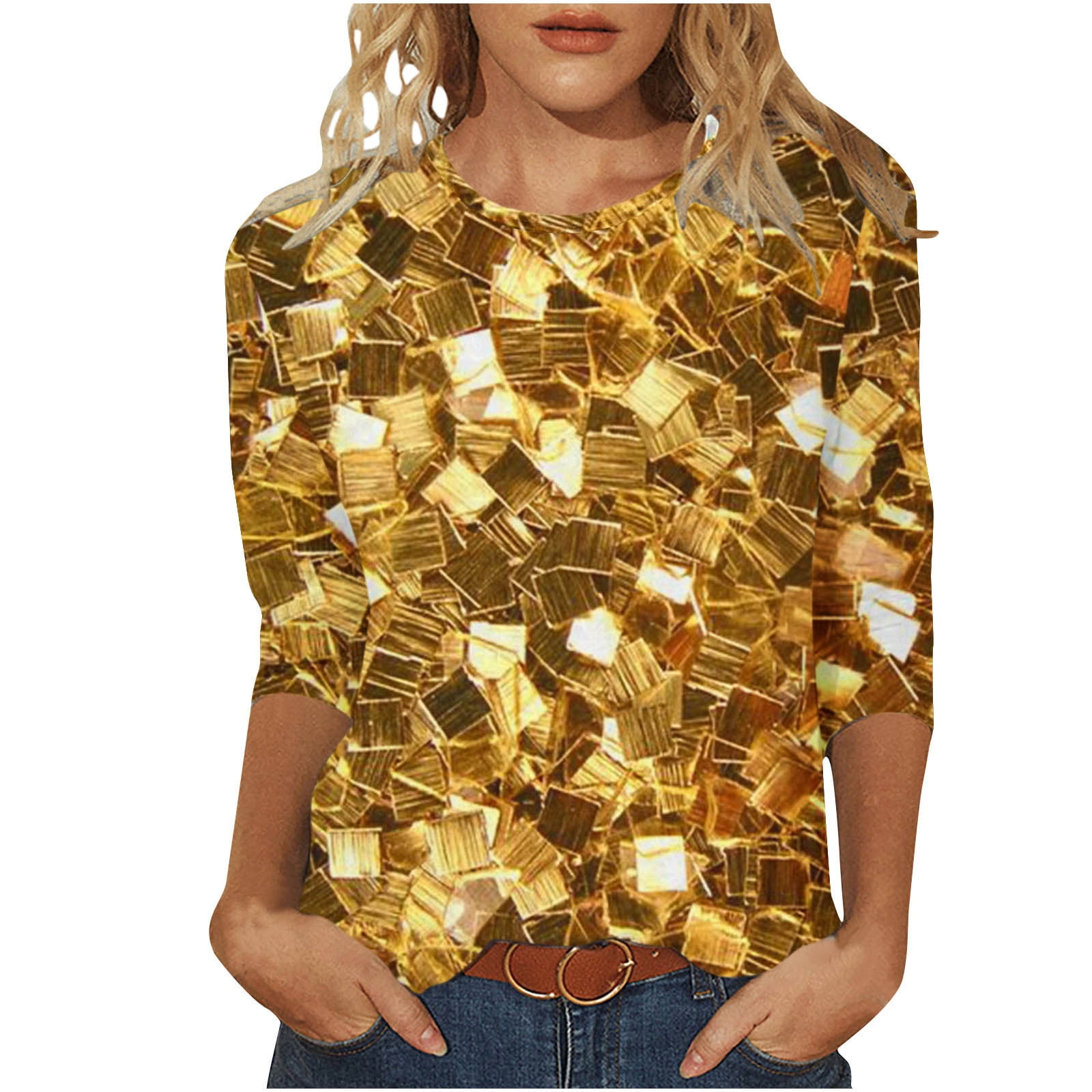 VEKDONE 2024 Clearance Tunics Tops for Women Trendy Glitter Print Plus ...