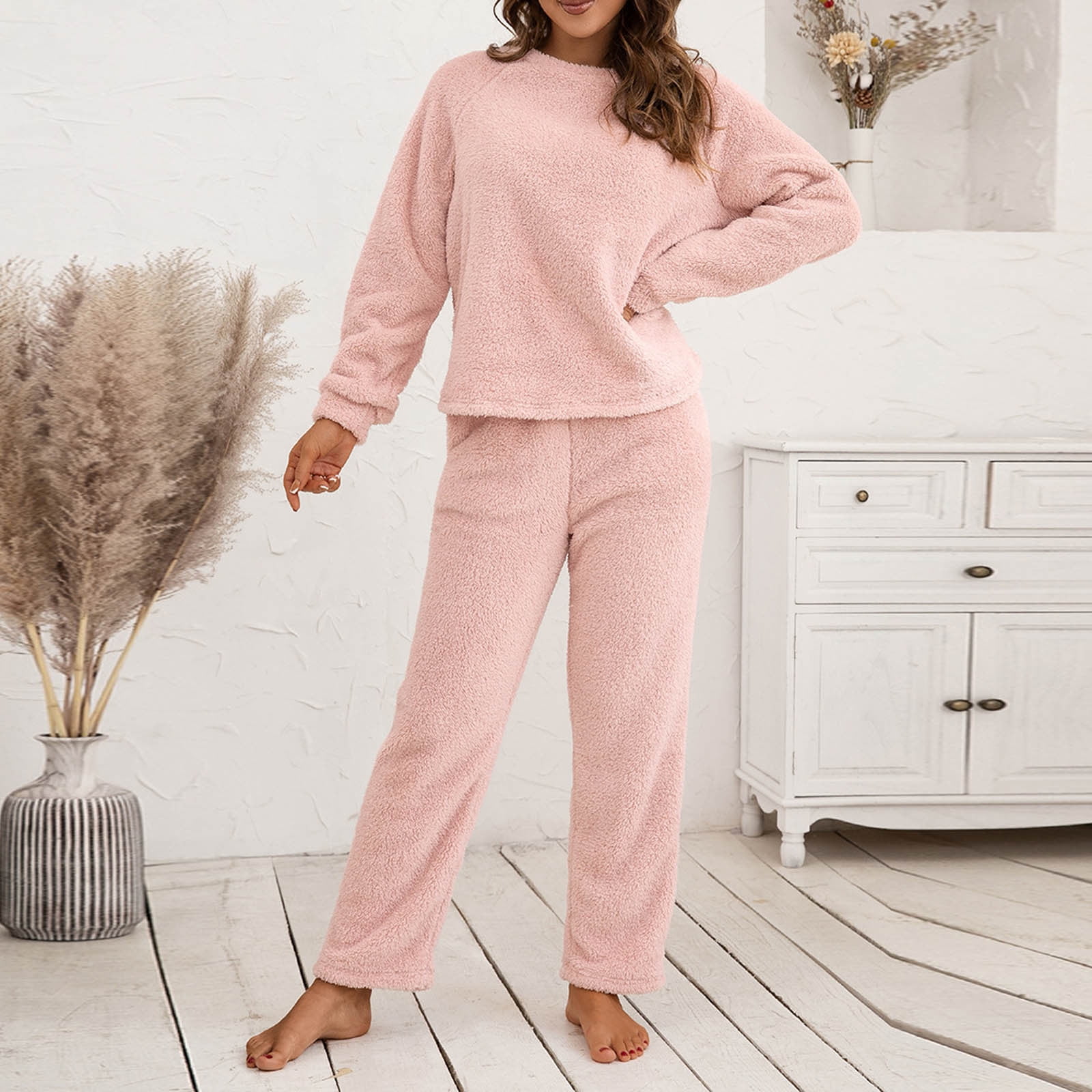 VEKDONE 2025 Clearance Two Piece Fleece Pajamas Set for Women Warm ...