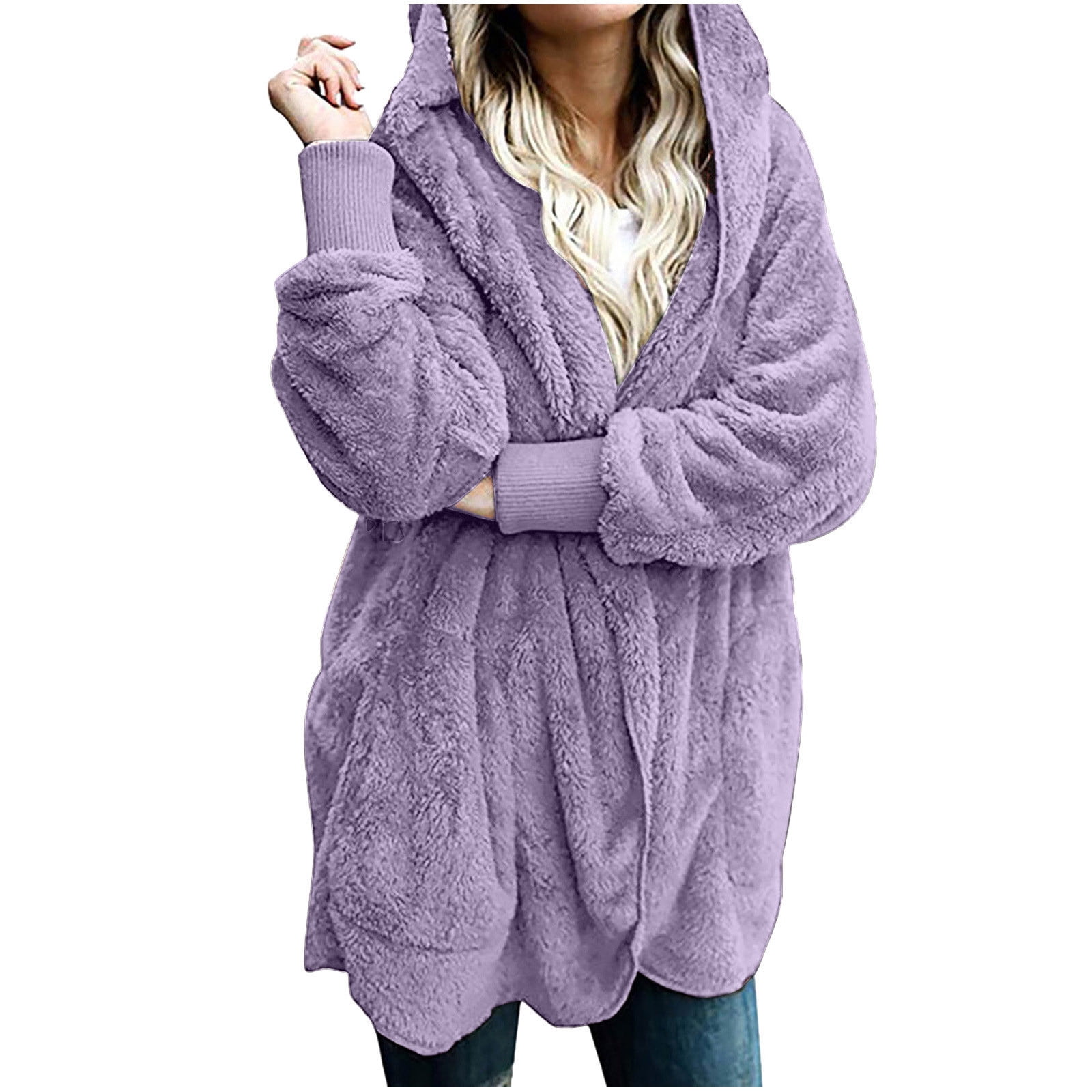 VEKDONE 2025 Women's Long Sleeve Plush Cardigan Hoodie Coat Oversized ...