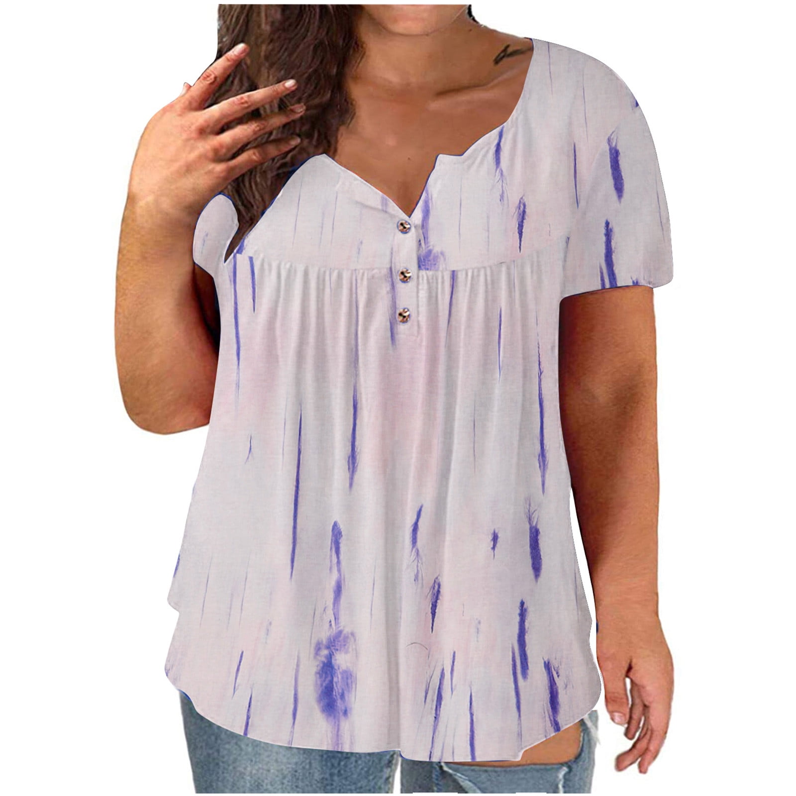 VEKDONE 2025 Clearance Women's Plus Size Fashion Tie-Dye Short Sleeve V ...