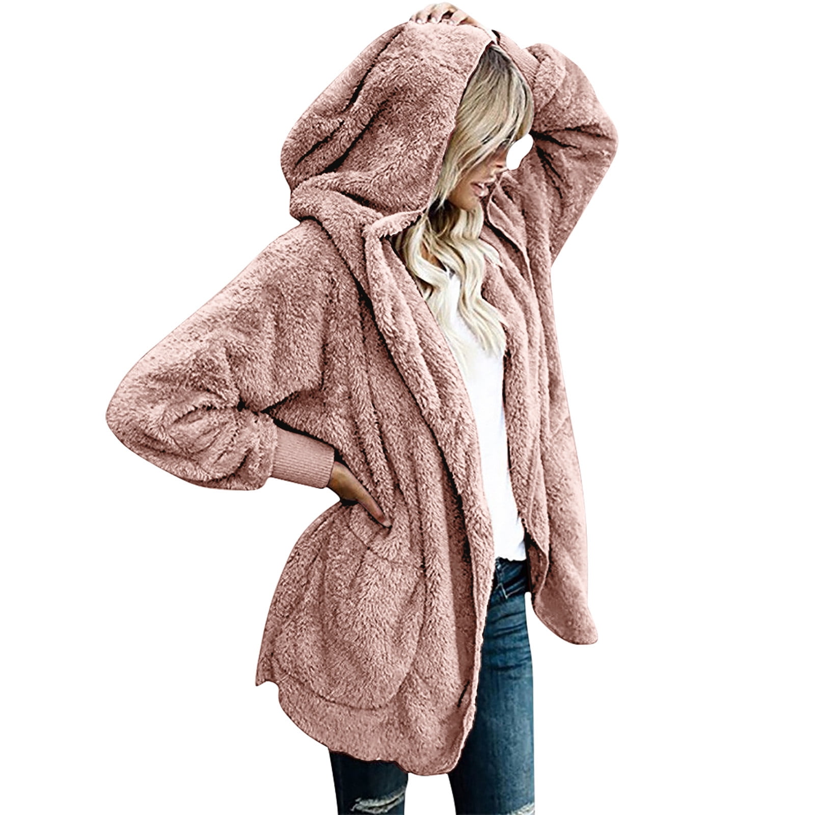 Vekdone 2025 Clearance Womens Plush Hoodie Cardigan Coat Long Sleeve