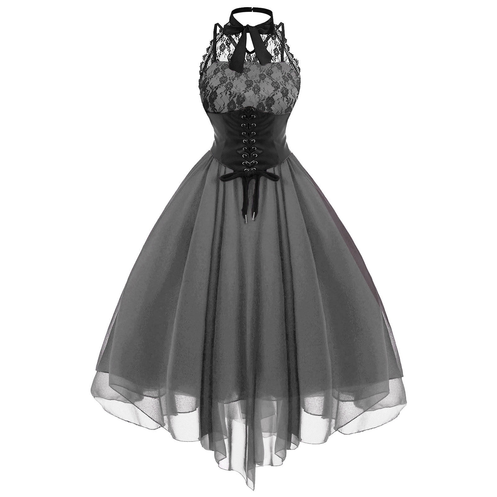 VEKDONE 2024 Clearence Corset Lace Chiffon Dress for Women Gothic Punk ...
