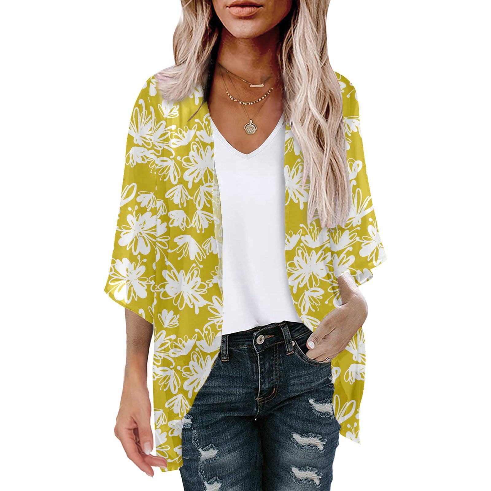 VEKDONE 2025 Walmart Week Clearance Floral Short Sleeve Cardigans for ...