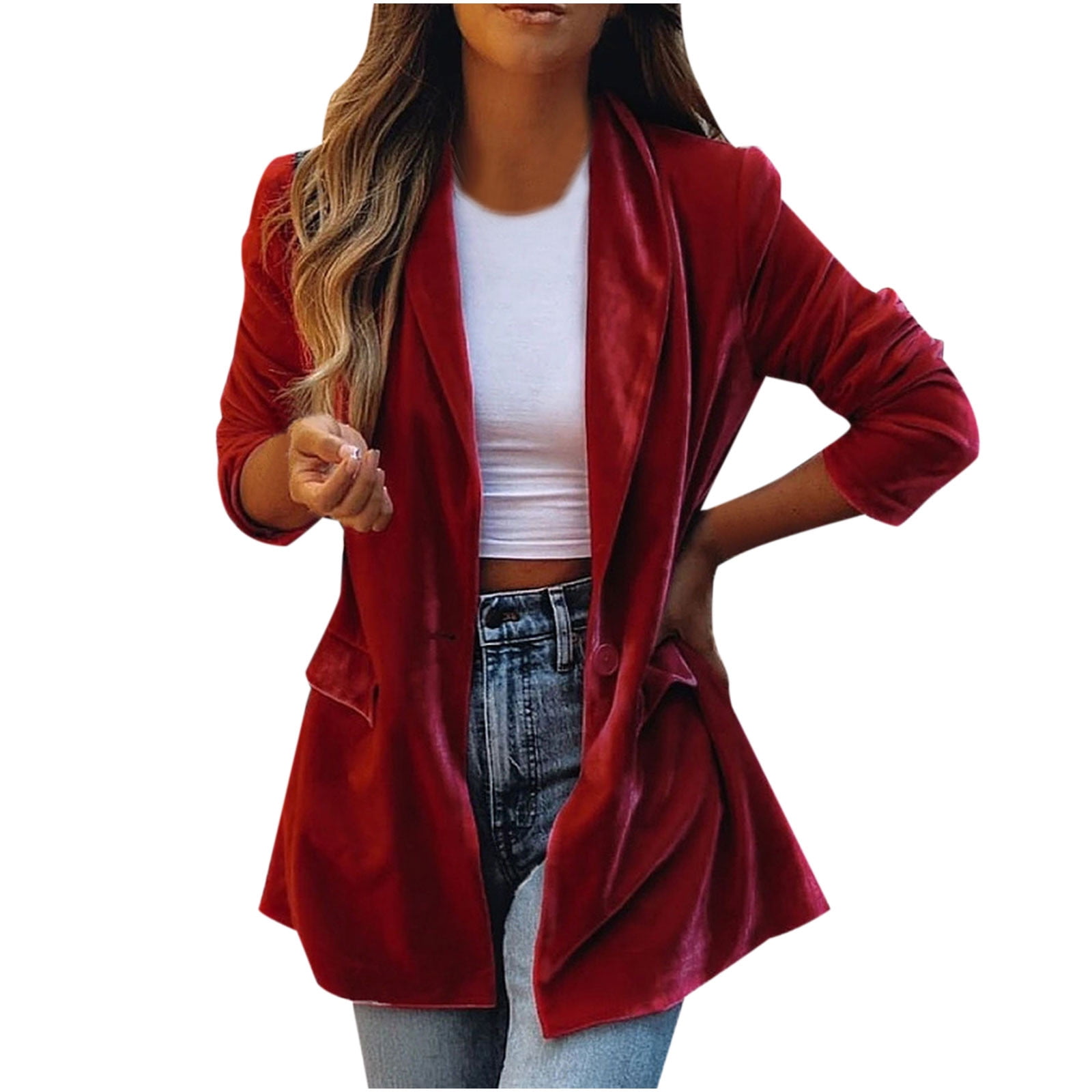 VEKDONE 2025 Clearance Womens Velvet Blazer Cozy Lightweight Outerwear ...
