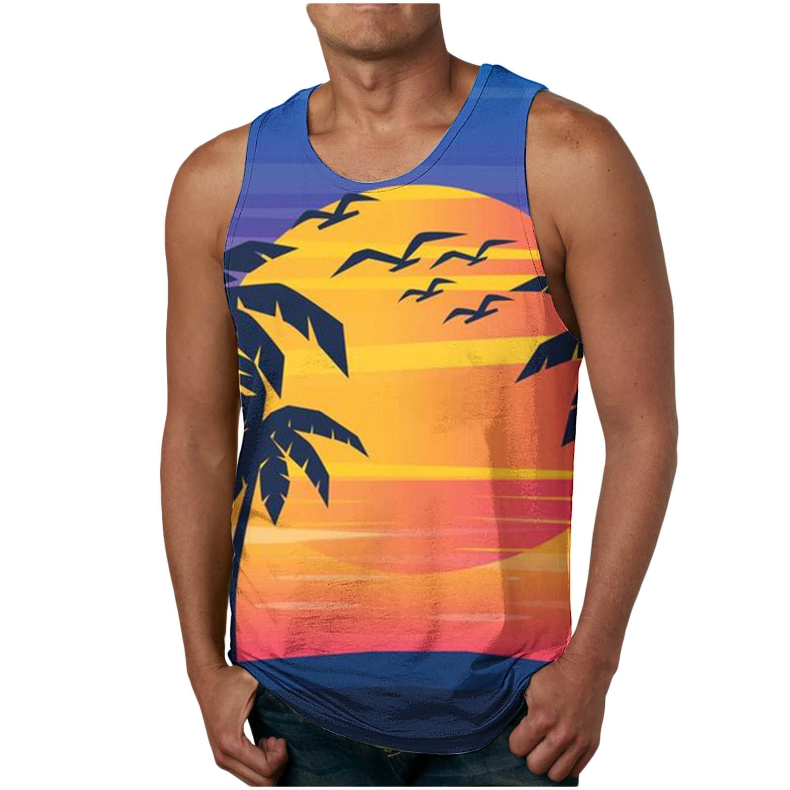 VEKDONE 2025 Hawaiian Tank Tops for Men Palm Tree Tropical Graphic Tees ...
