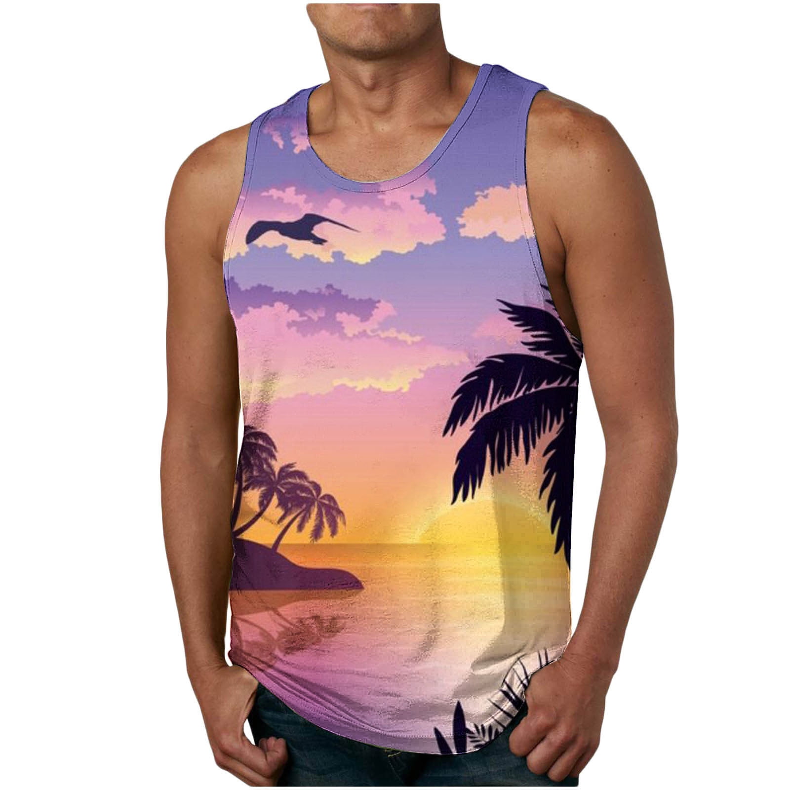 VEKDONE 2025 Hawaiian Tank Tops for Men Palm Tree Tropical Graphic Tees Summer Sleeveless Muscle ...