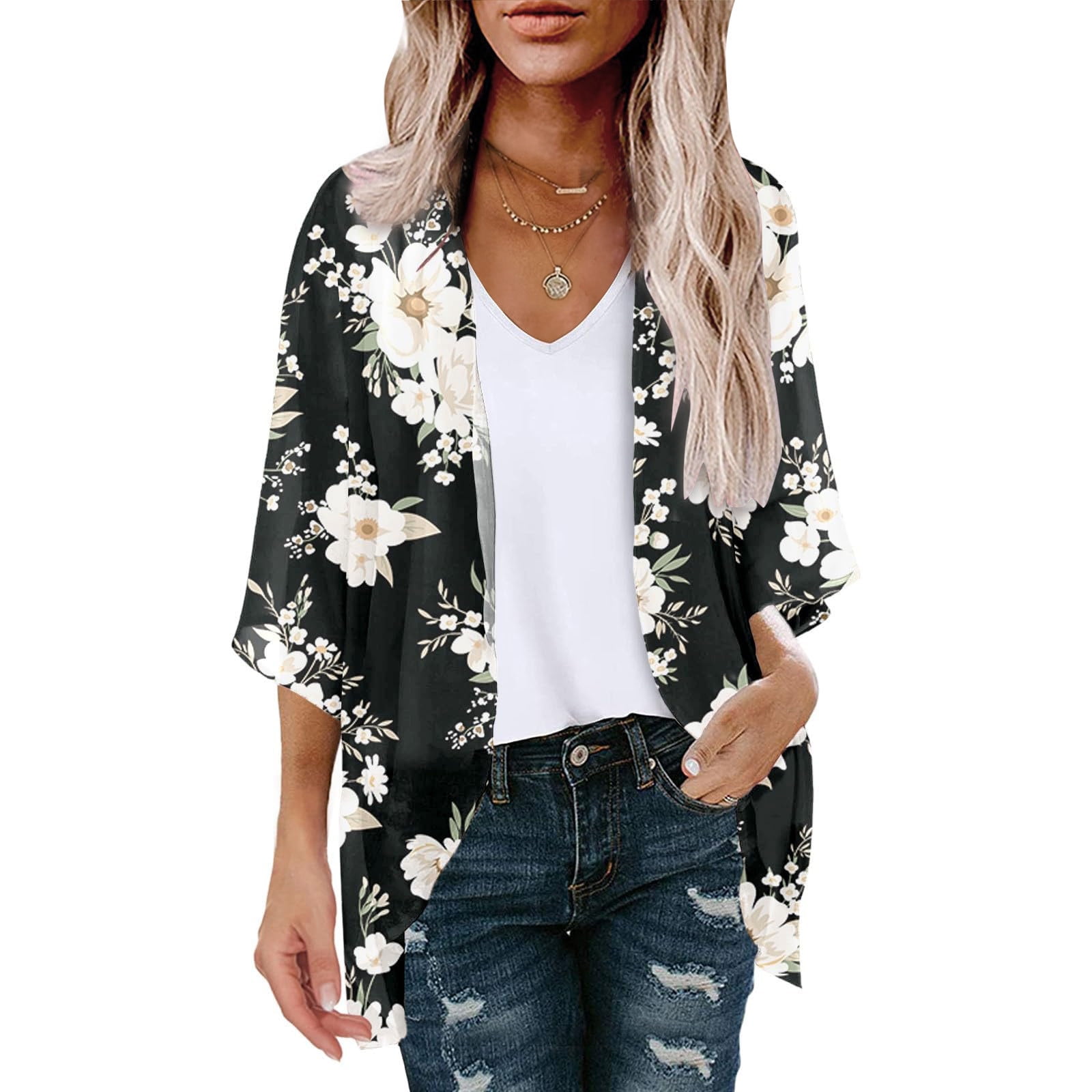 VEKDONE 2025 Walmart Week Deals Women's Tropical Leaf Print Kimono ...