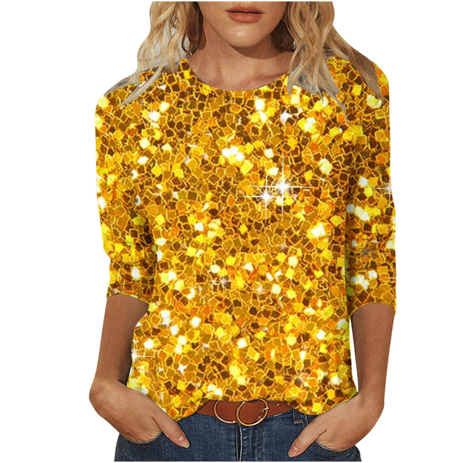 VEKDONE 3/4 Sleeve Tunics Tops for Women 2025 Clearance Trendy Glitter ...