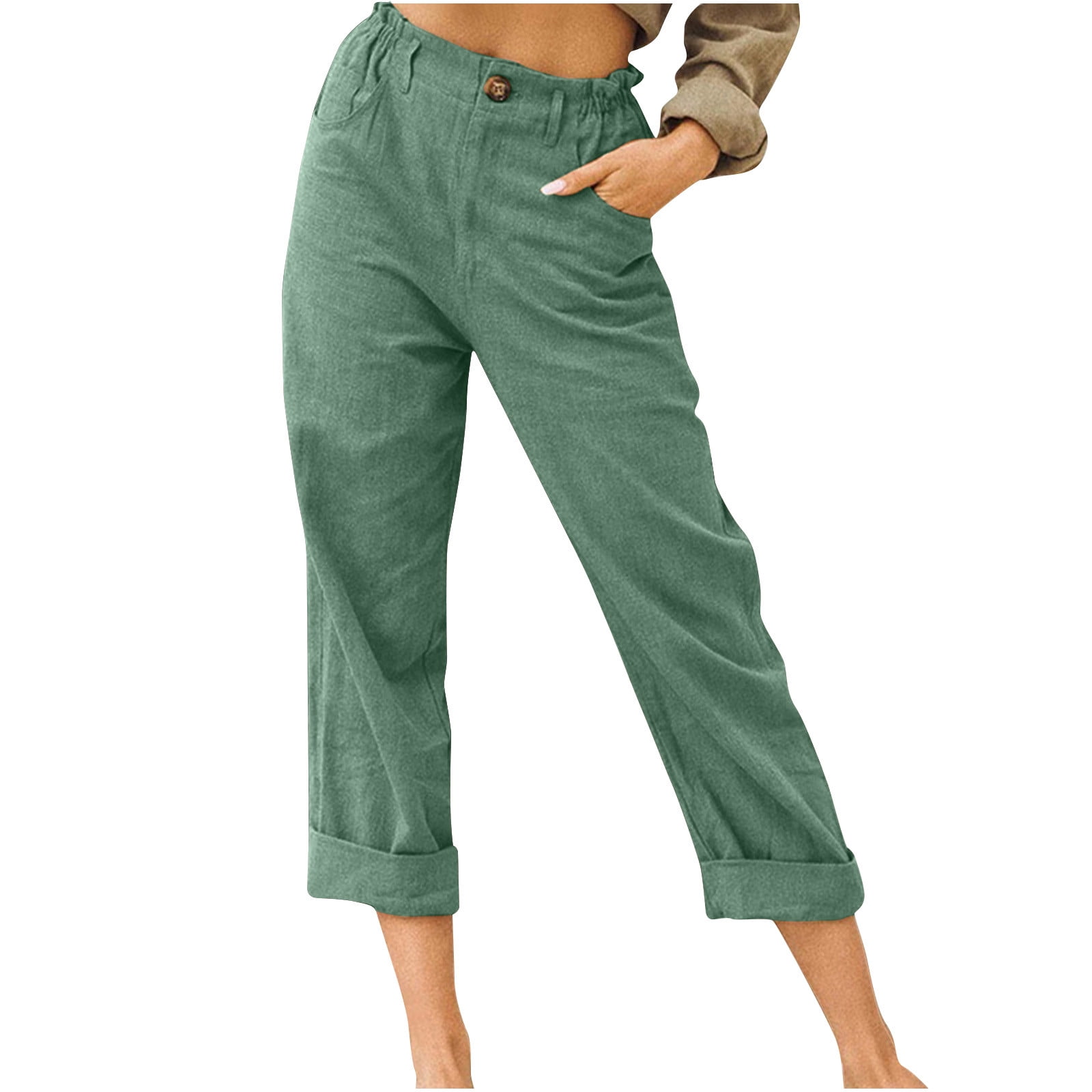 Vekdone Button Cotton Linen Pant For Women 2024 Trendy Solid Color Plus