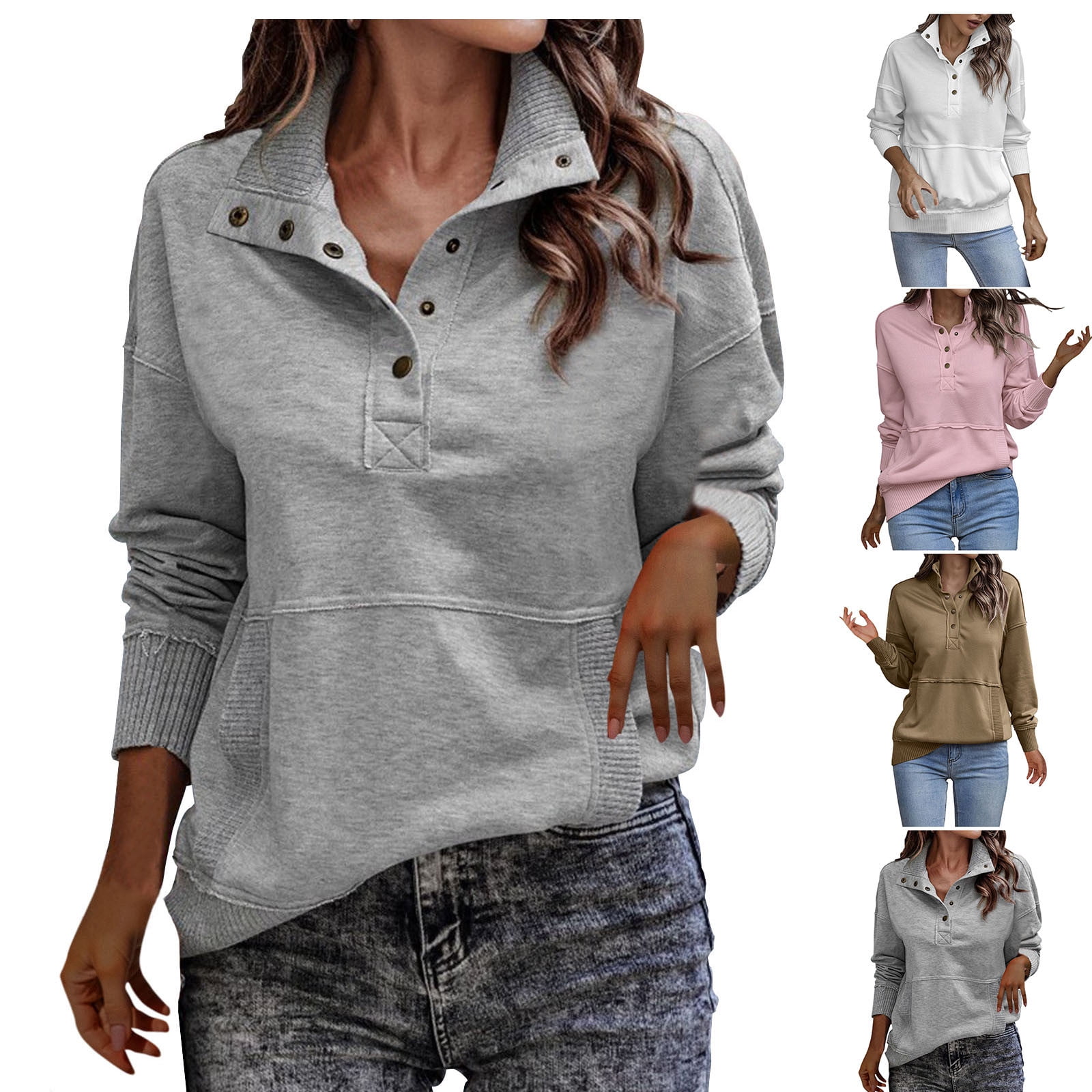 VEKDONE Button Down Sweatshirt for Women Fall Long Sleeve Lapel ...